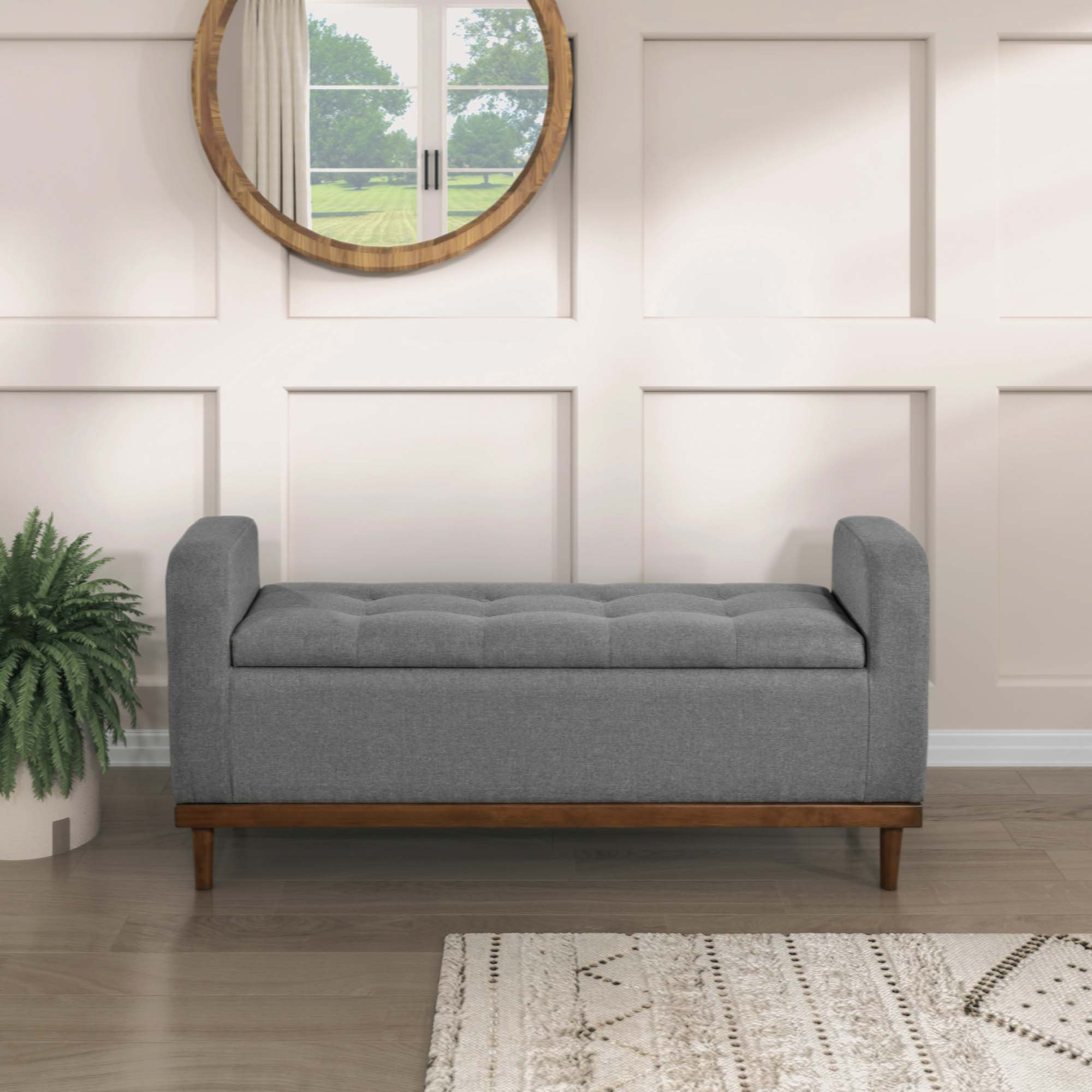Corrigan Studio Mid-Century Modern Lift Top Storage Bench 1Pc Tufted ...