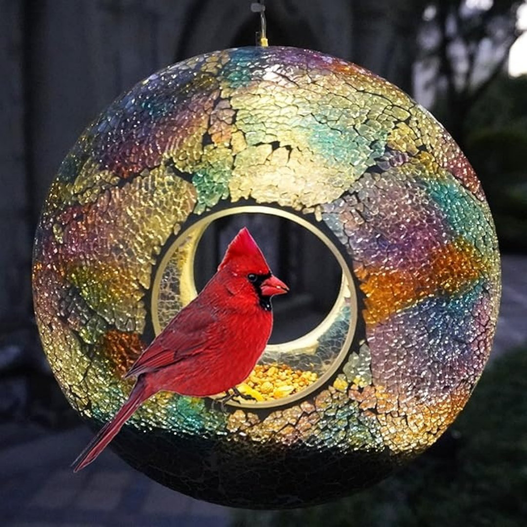 Arlmont & Co. Solar Fly Through Bird Feeder With Mosaic Glass ...
