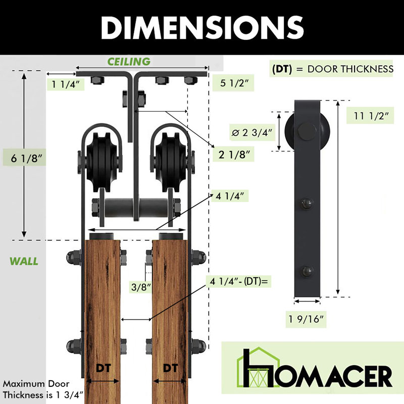 Homacer Ceiling Mount Classic Design Double Track Bypass Two Door ...