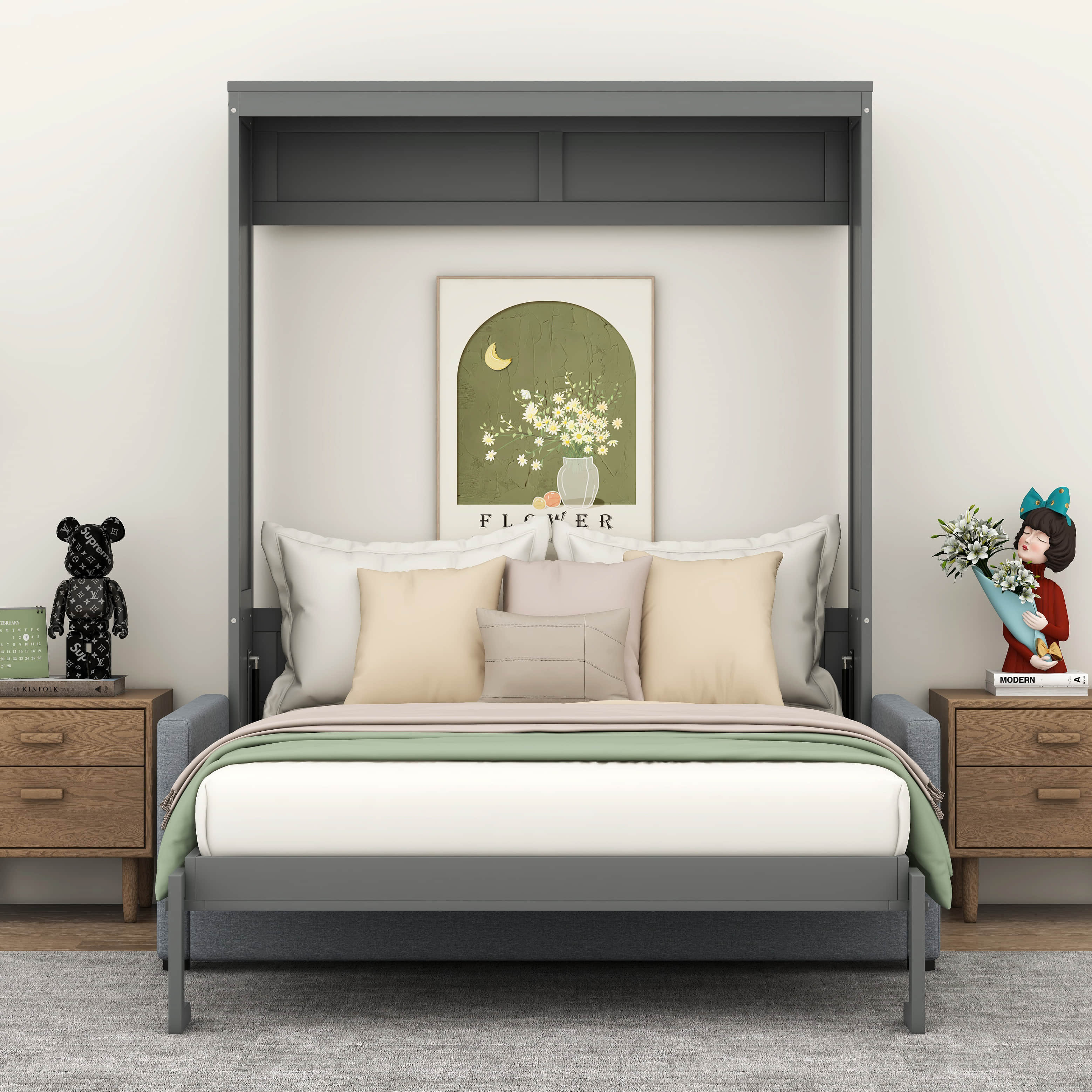 Hokku Designs Full Size Murphy Bed Wall Bed With Cushion, Multi ...