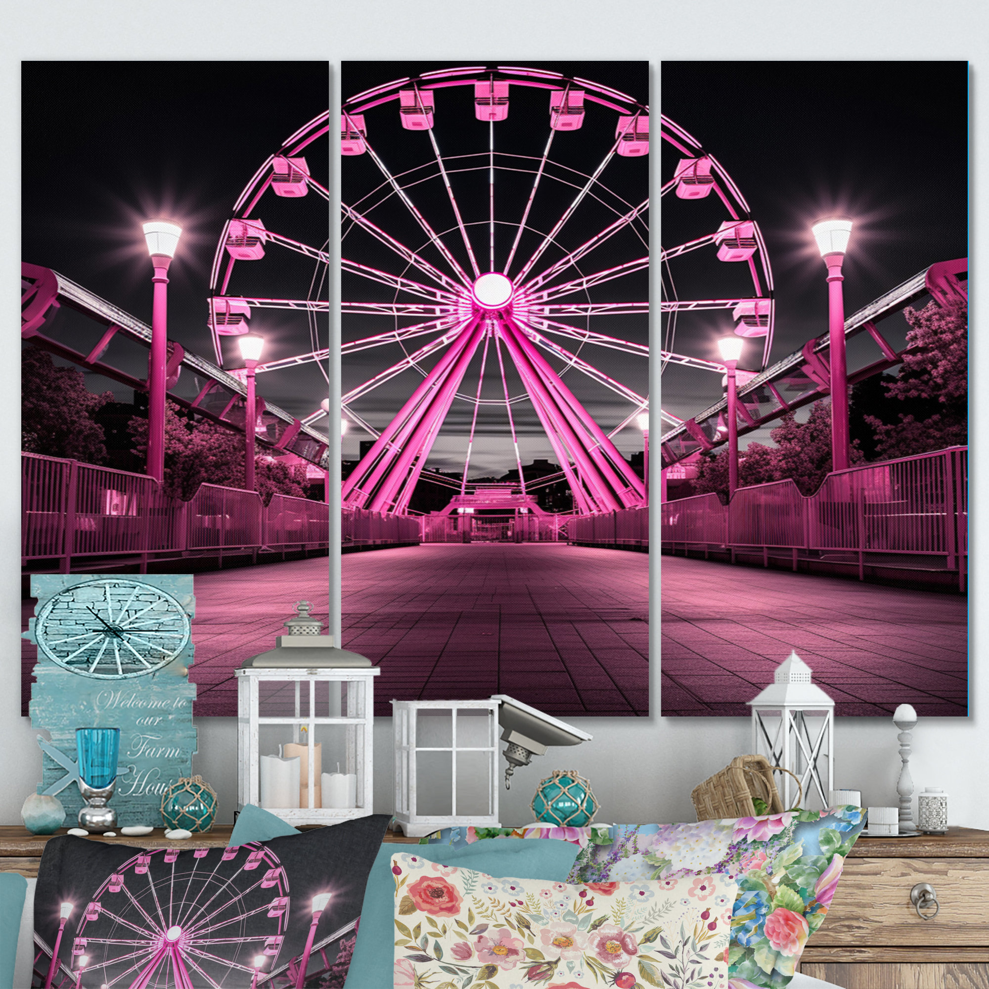 Ebern Designs Pink Ferris Wheel Merrygoround Magic I - Architecture ...