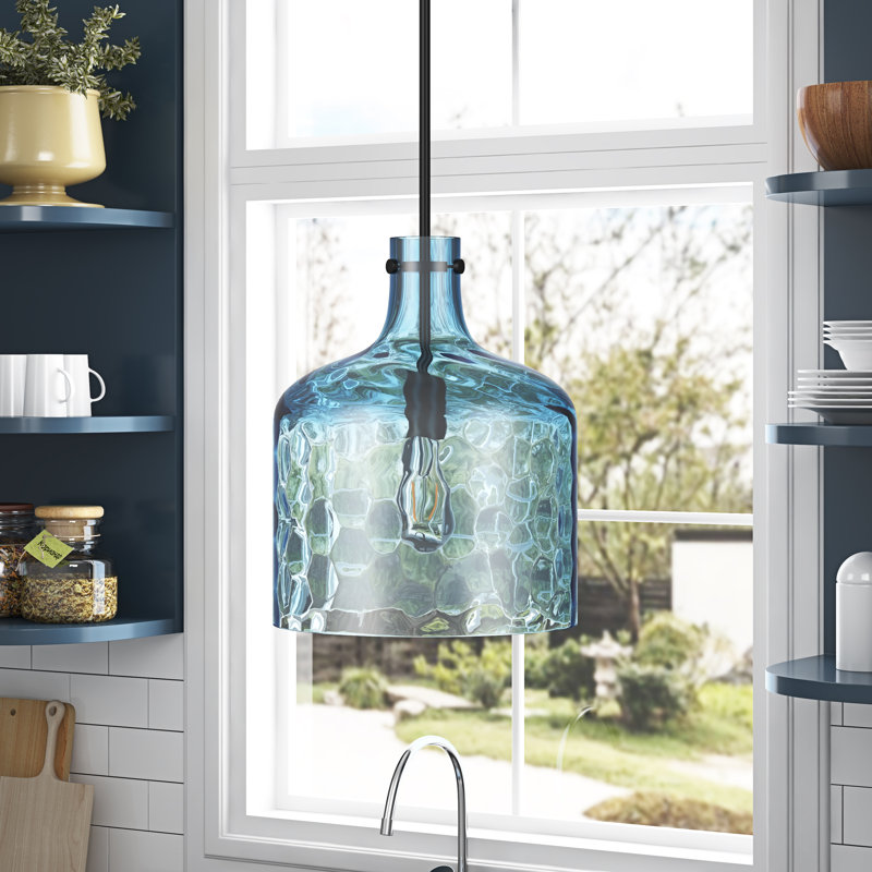 Dovecove Arata 1-Light Hammered Glass Dimmable Adjustable Pendant Light ...