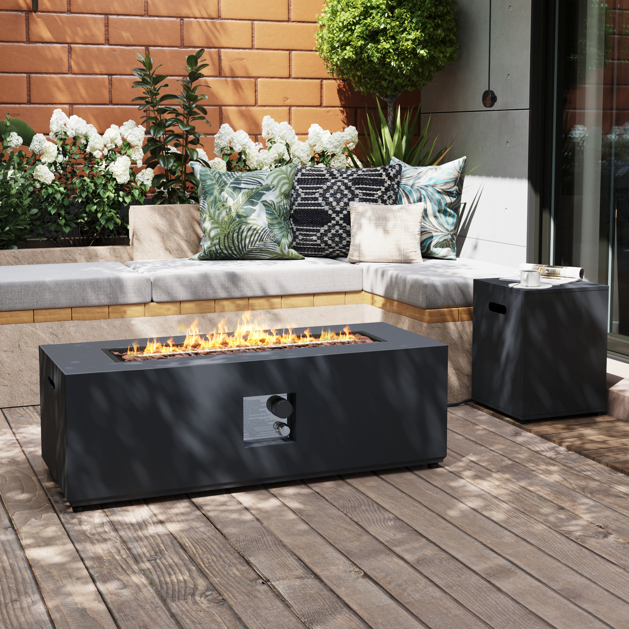 Latitude Run® 42 inch Outdoor Rectangle Fire Pit Table Propane Iron ...
