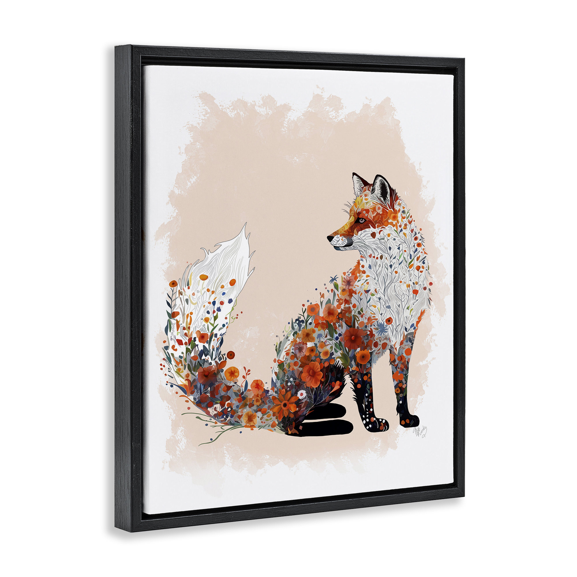 Millwood Pines Wildflower Patterned Fox Framed Floater Canvas Wall Art ...