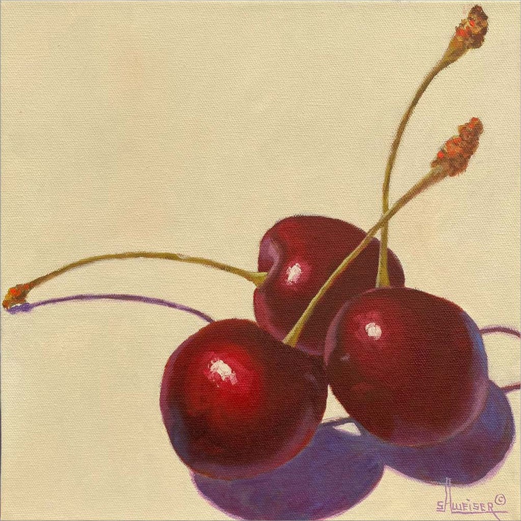 Winston Porter Cherry Trio by Sharon Weiser - Unframed Painting on ...