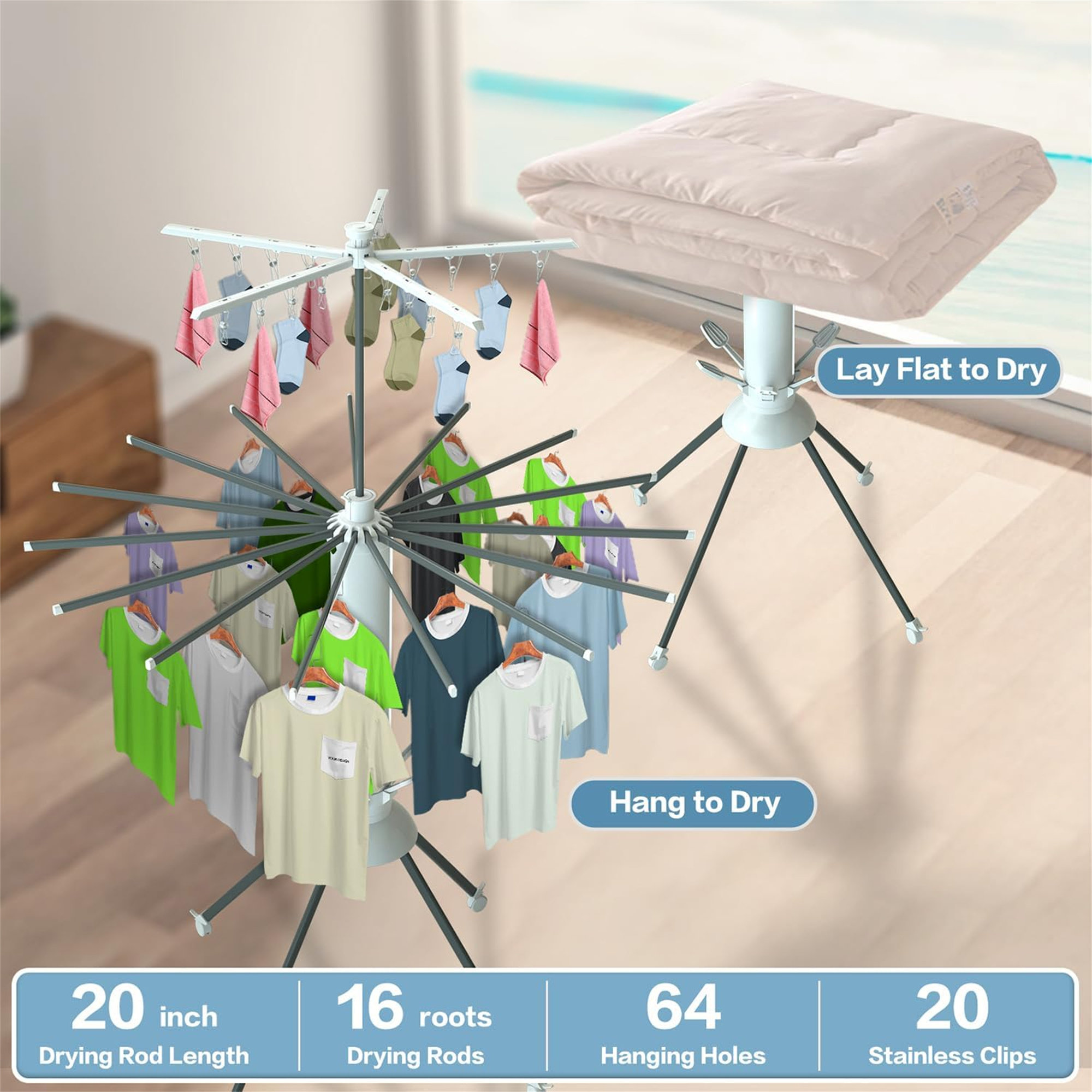 doitbest 3 Tier Portable Laundry Drying Rack - Rotatable For Indoor ...