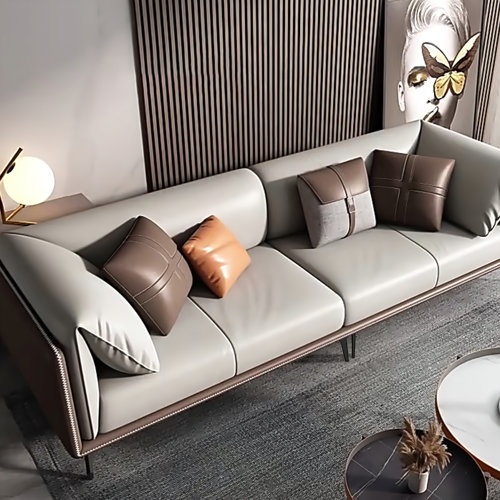 Wrought Studio Beniamino Nordic Luxury Simple Three Seat Faux Leather ...