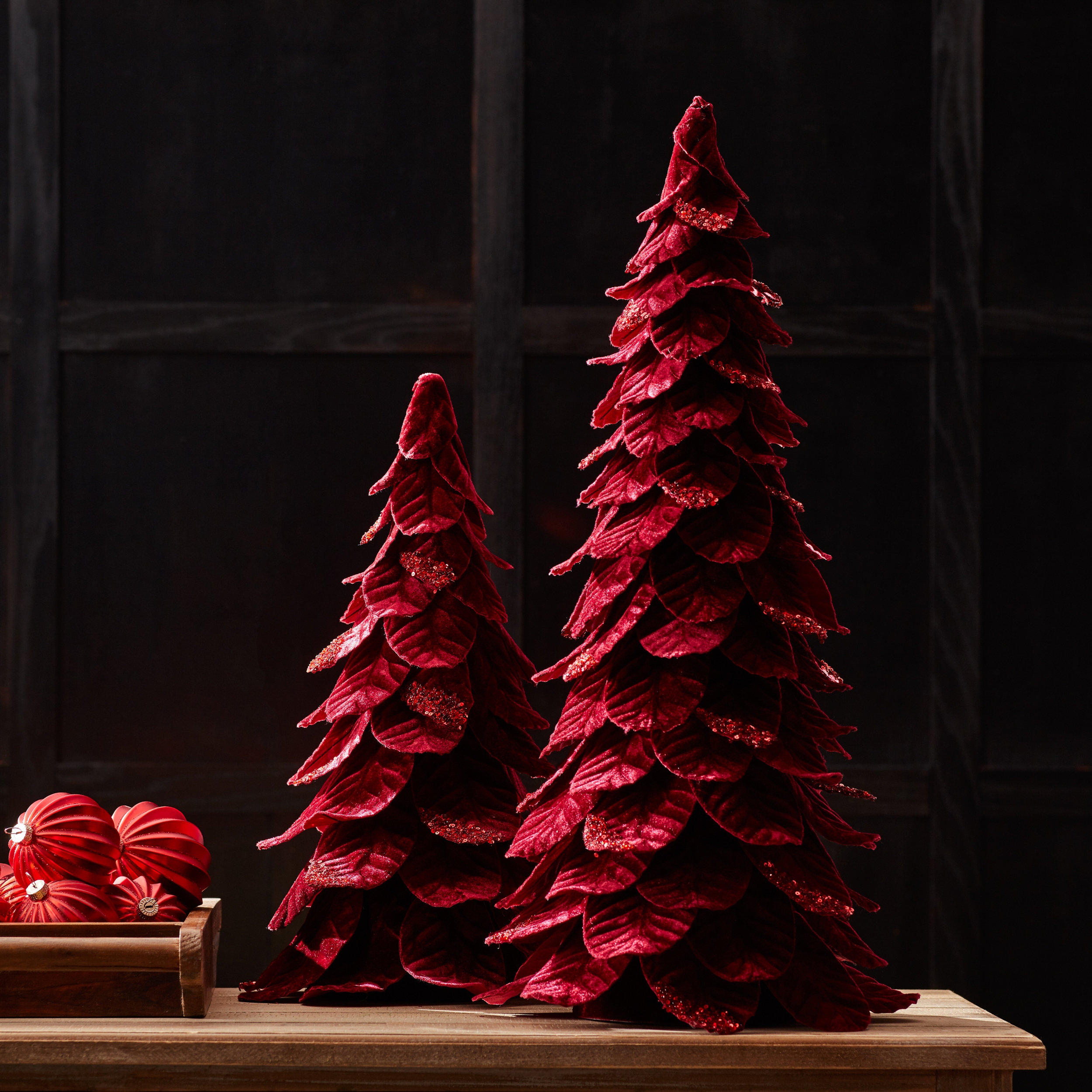 The Holiday Aisle® Burgandy Beaded Leaf Pine Tree (Set of 2) | Wayfair