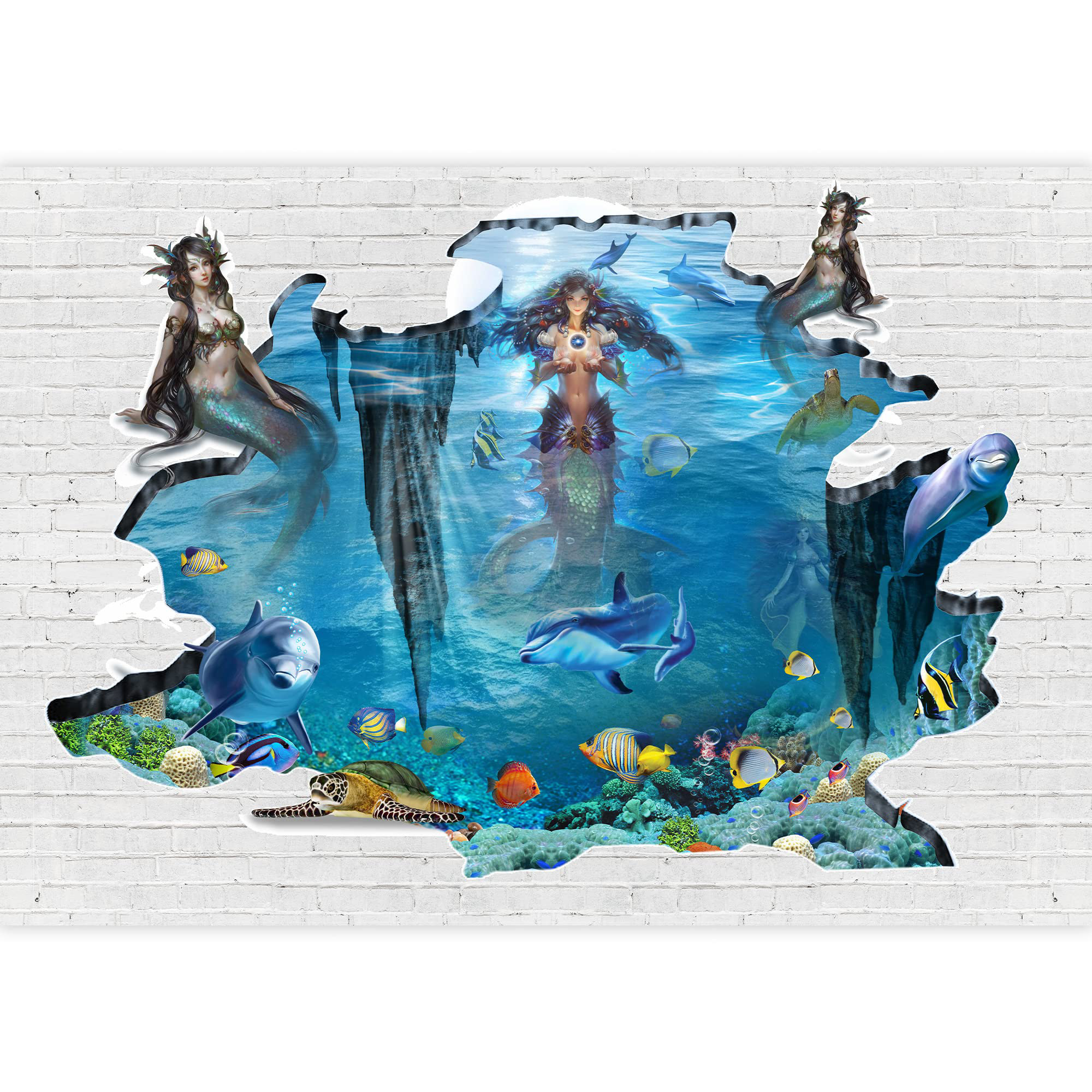 IDEA4WALL Mermaid and Dolphin Wall Mural The Undersea World Self ...
