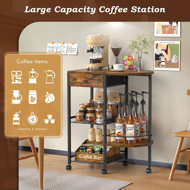 17 Stories Coffee Bar Station, Coffee Cart With Storage Drawer,Deeper ...