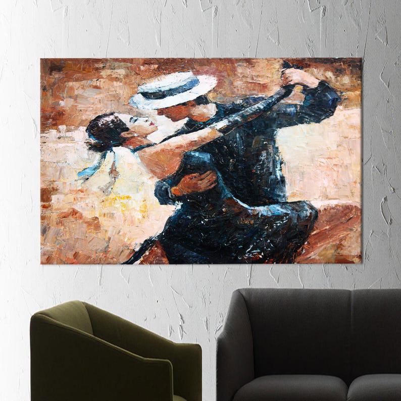 kayra export Modern Tango Dancers Art on Brown 3D Canvas - Ideal ...