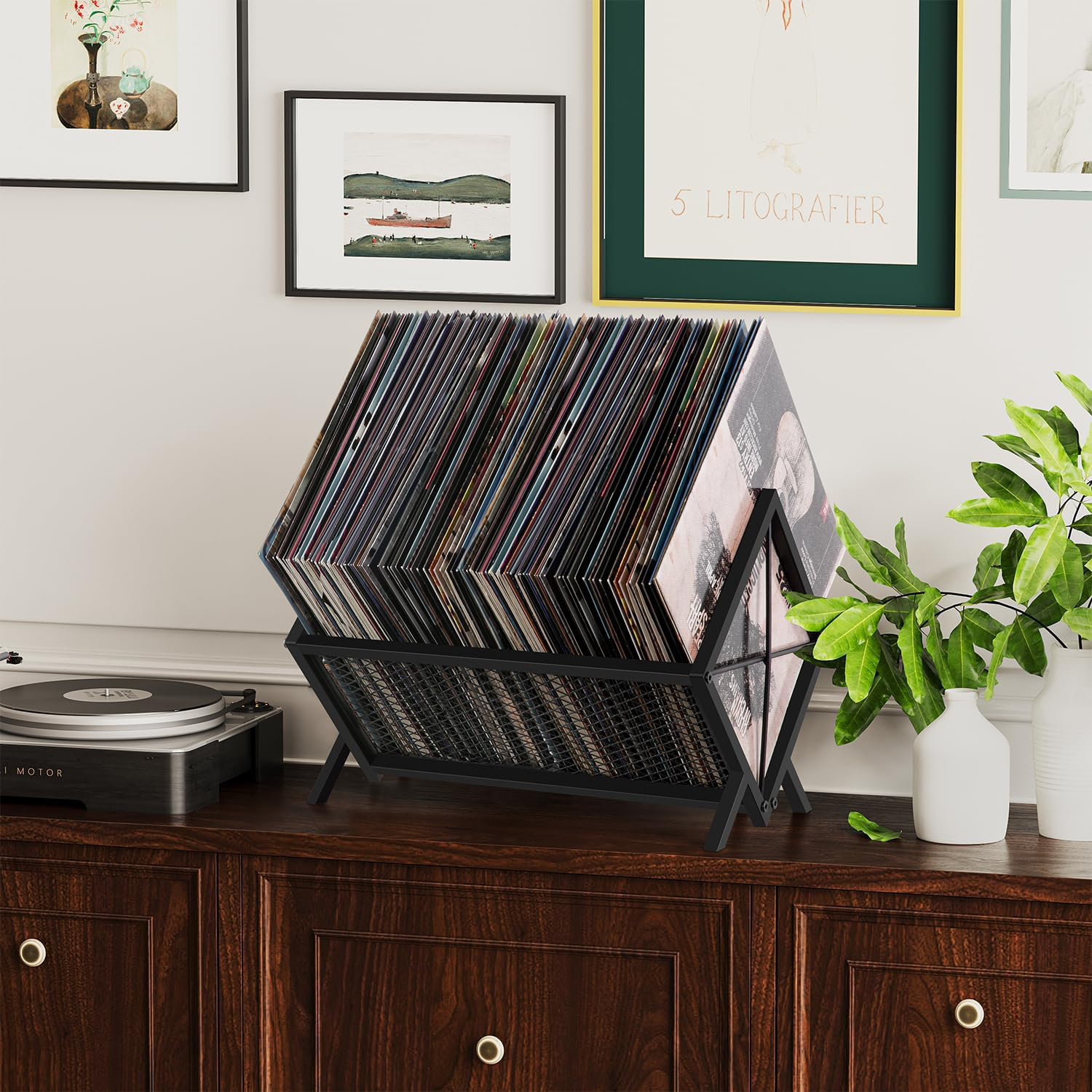 Rebrilliant Vinyl Record Storage Holder,80-100 LP Vinyl Organizer ...