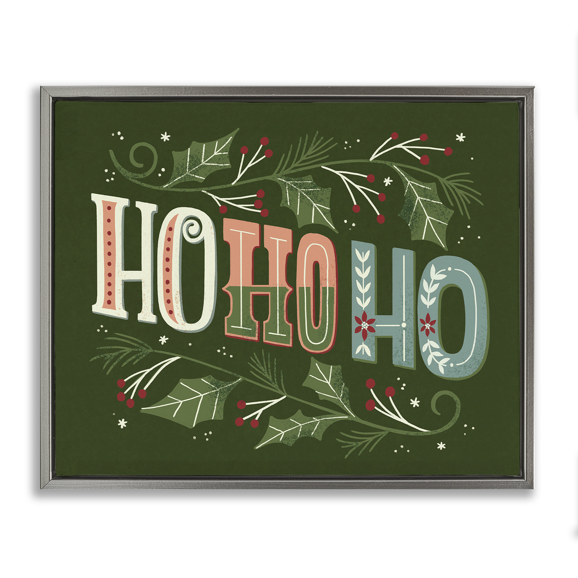 Ophelia & Co. Ho Ho Ho Winter Holly Leaves Canvas Wall Art, design by ...