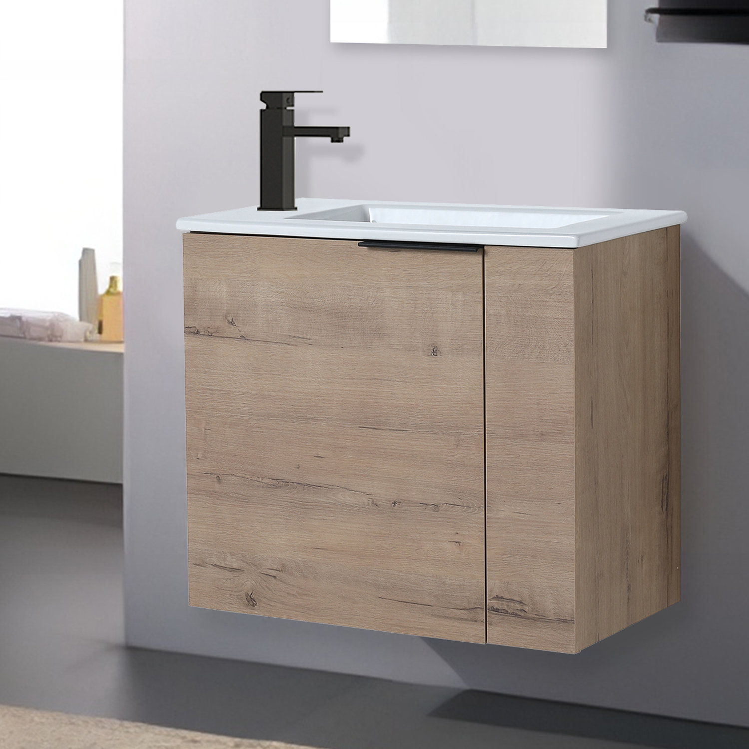 Millwood Pines Adreon 22" Wall-Mounted Imitative Oak Single Bathroom ...