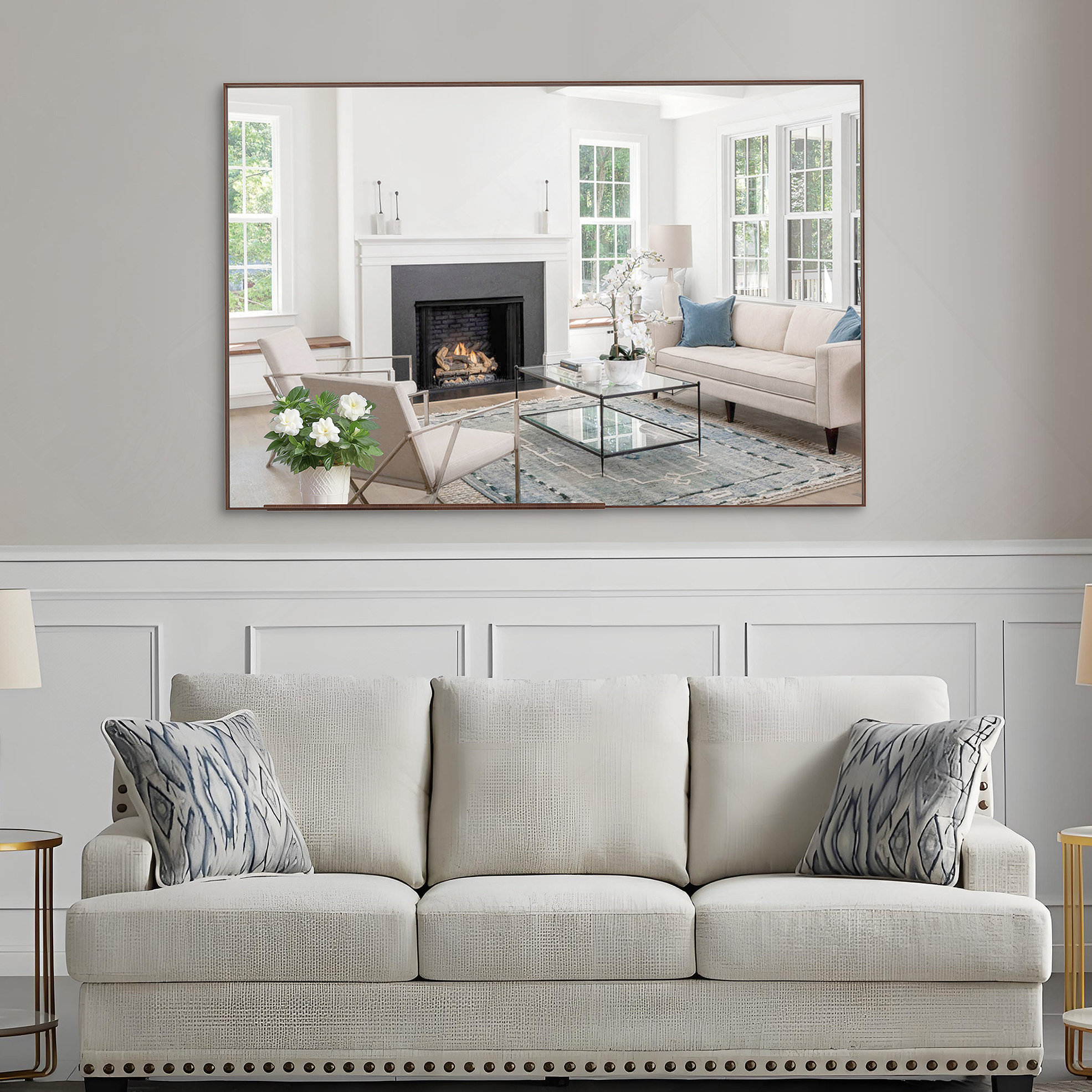 Ivy Bronx 48x32 Oversized Modern Rectangle Bathroom Mirror with SIlver ...