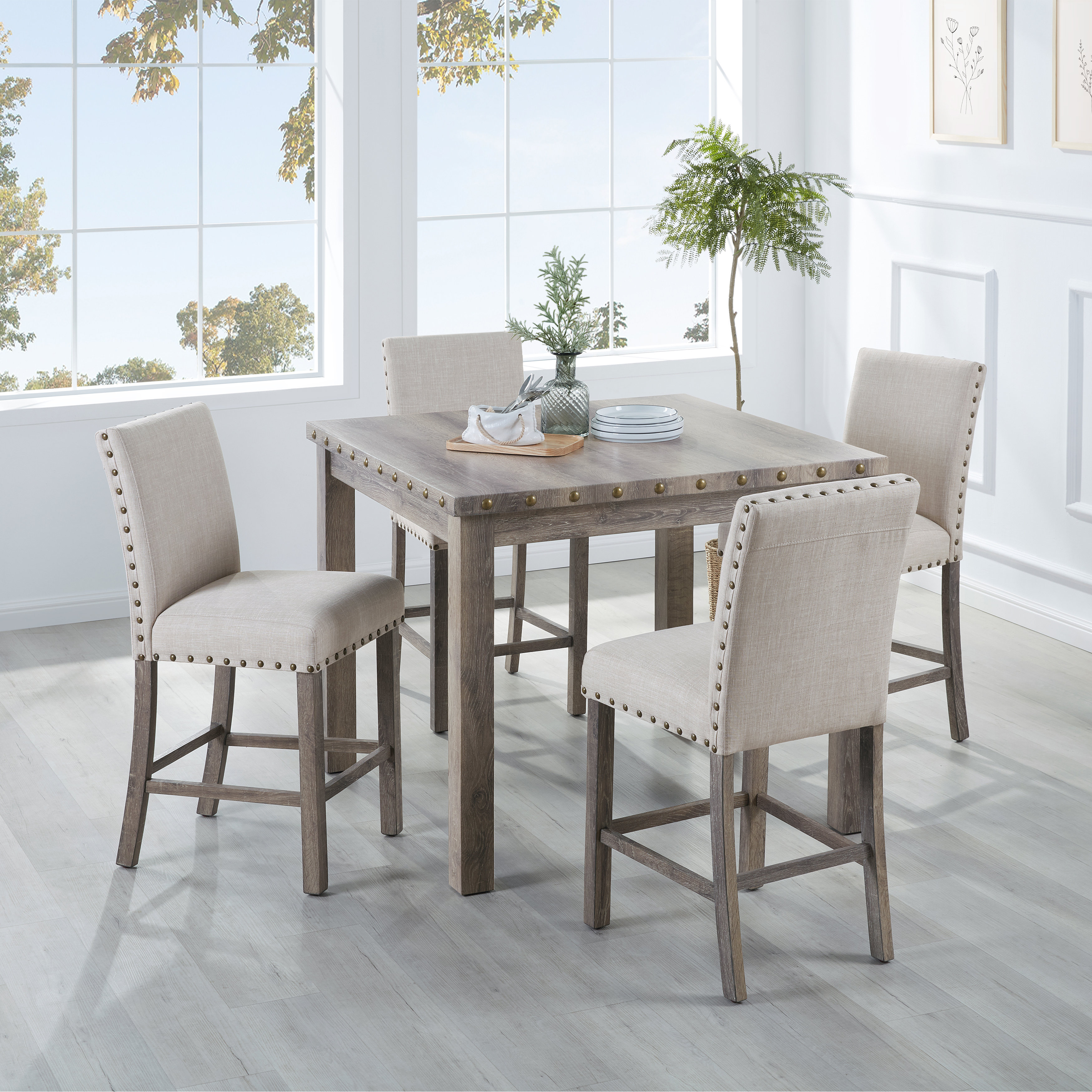 Lark Manor 5-Piece Farmhouse Dining Table Set, Counter Height Dinette ...