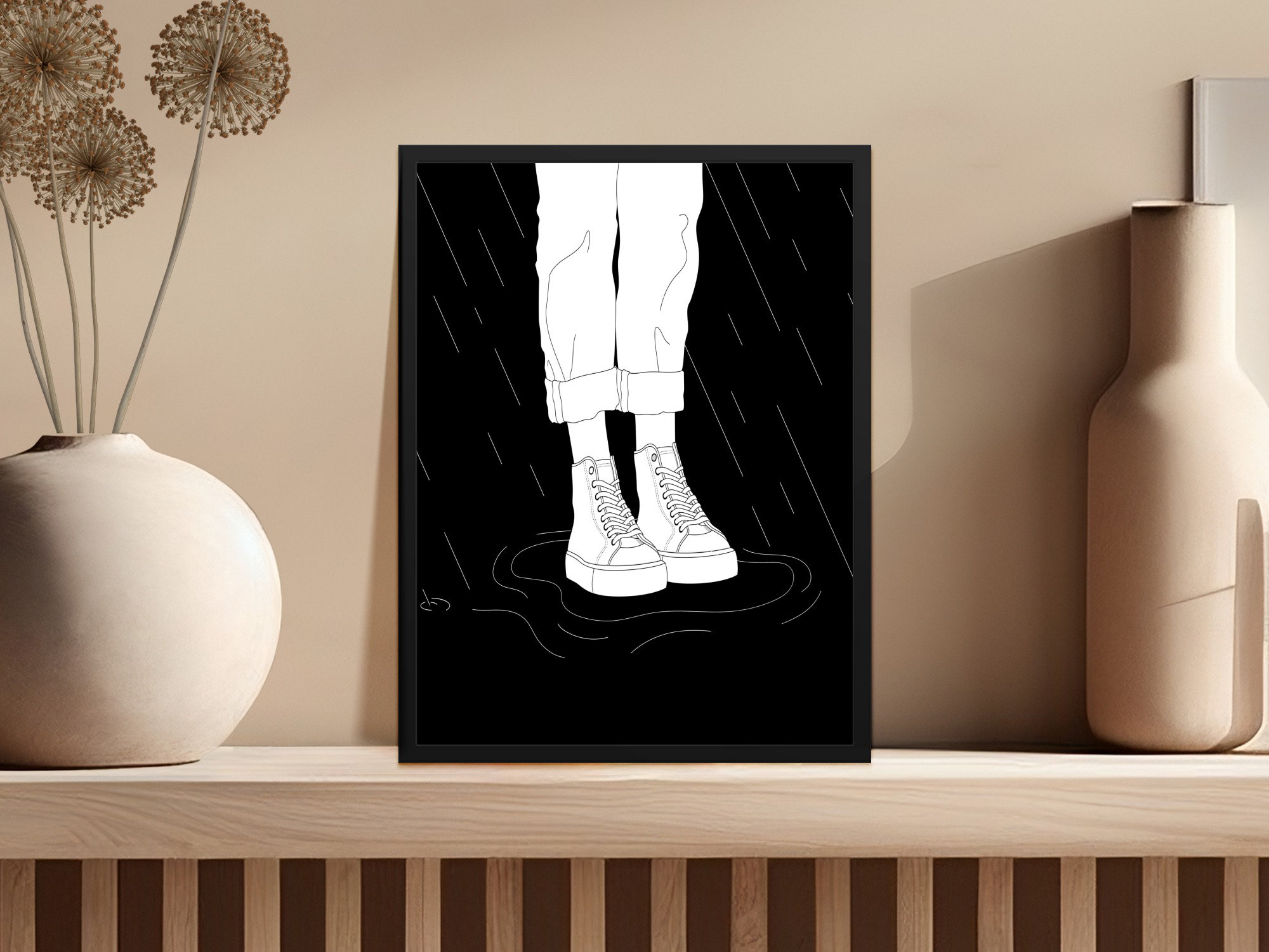 Lark Manor Monochrome Illustration In the Rain Minimalist Art Framed ...