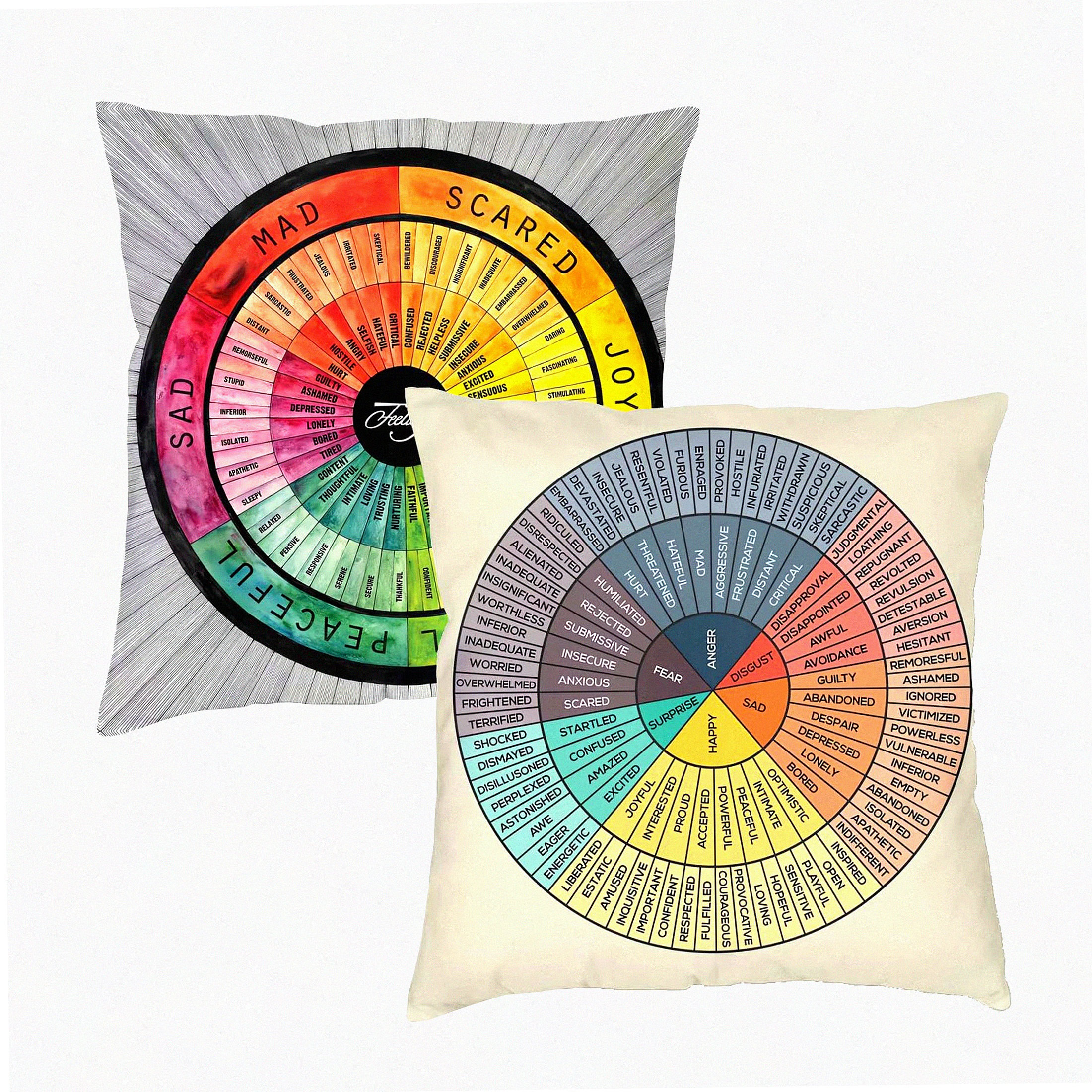 BRBCA Emotion Wheel Pillow Covers - Set of 2 Therapy Office Decorative ...