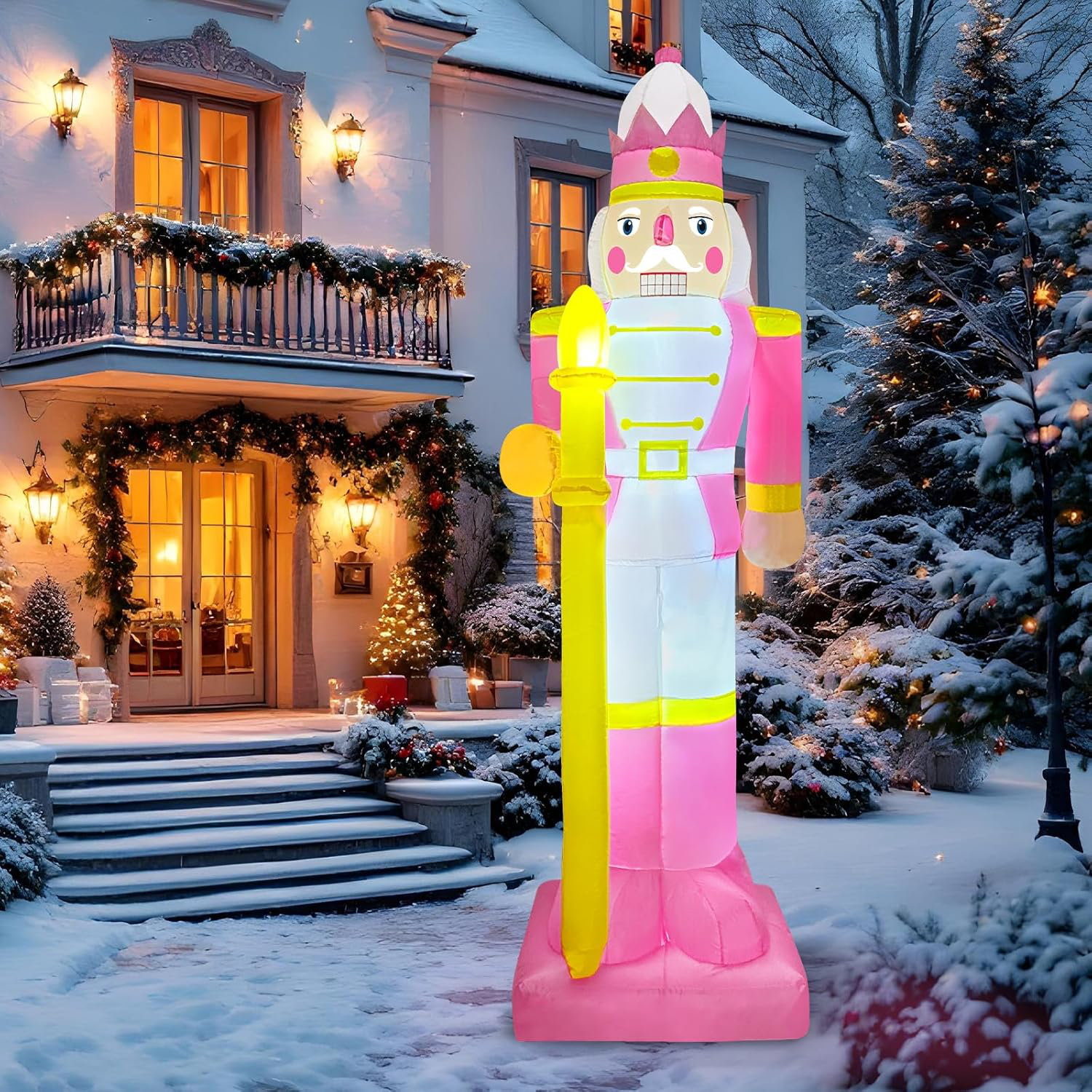 The Holiday Aisle® 8FT Christmas Inflatables Pink Nutcracker Christmas ...