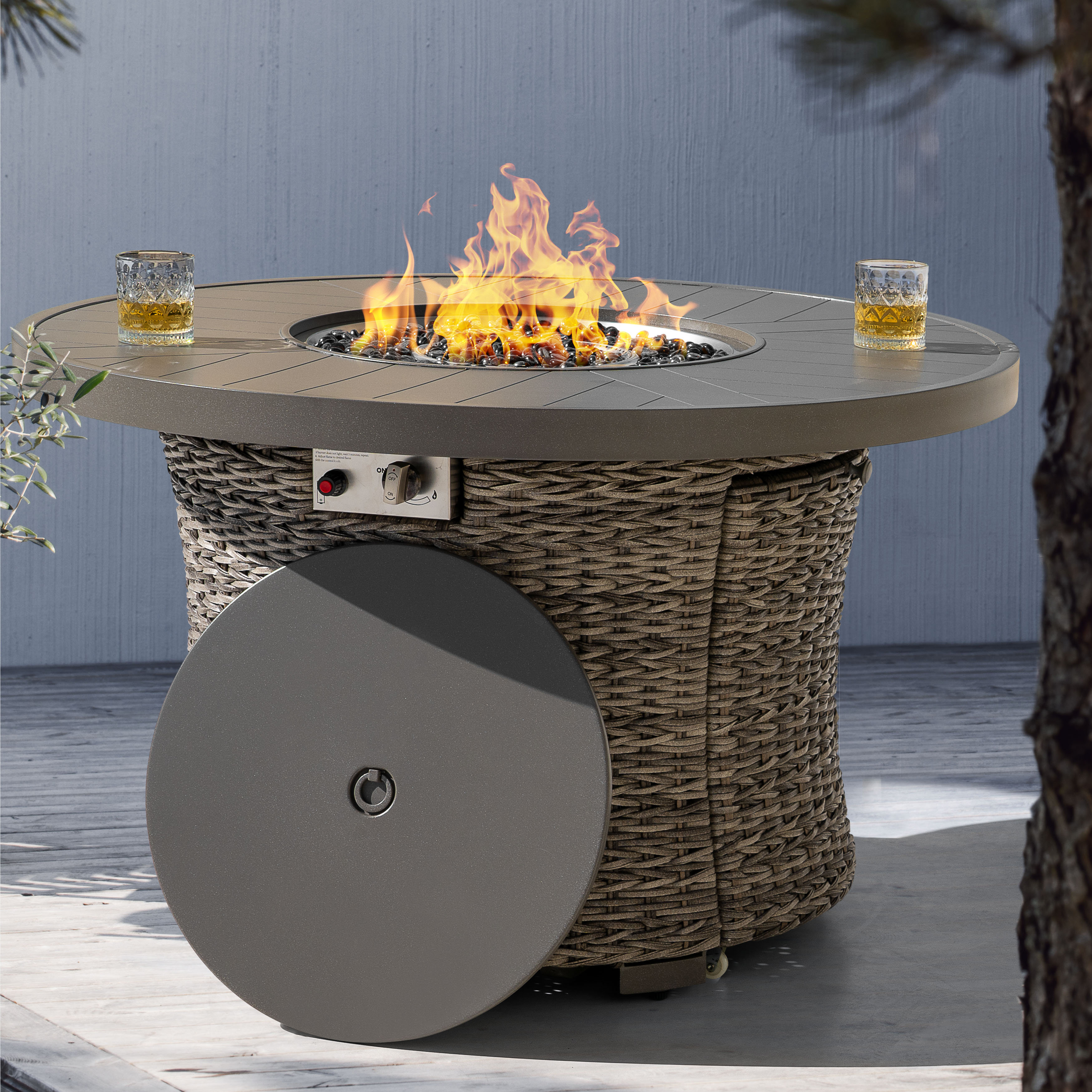 Latitude Run® Outdoor Wicker Fire Pit Table, 50,000 Btu Propane Fire ...