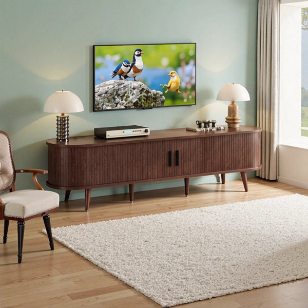 George Oliver 70 Inch Mid Century Modern TV Stand with Tambour Doors ...