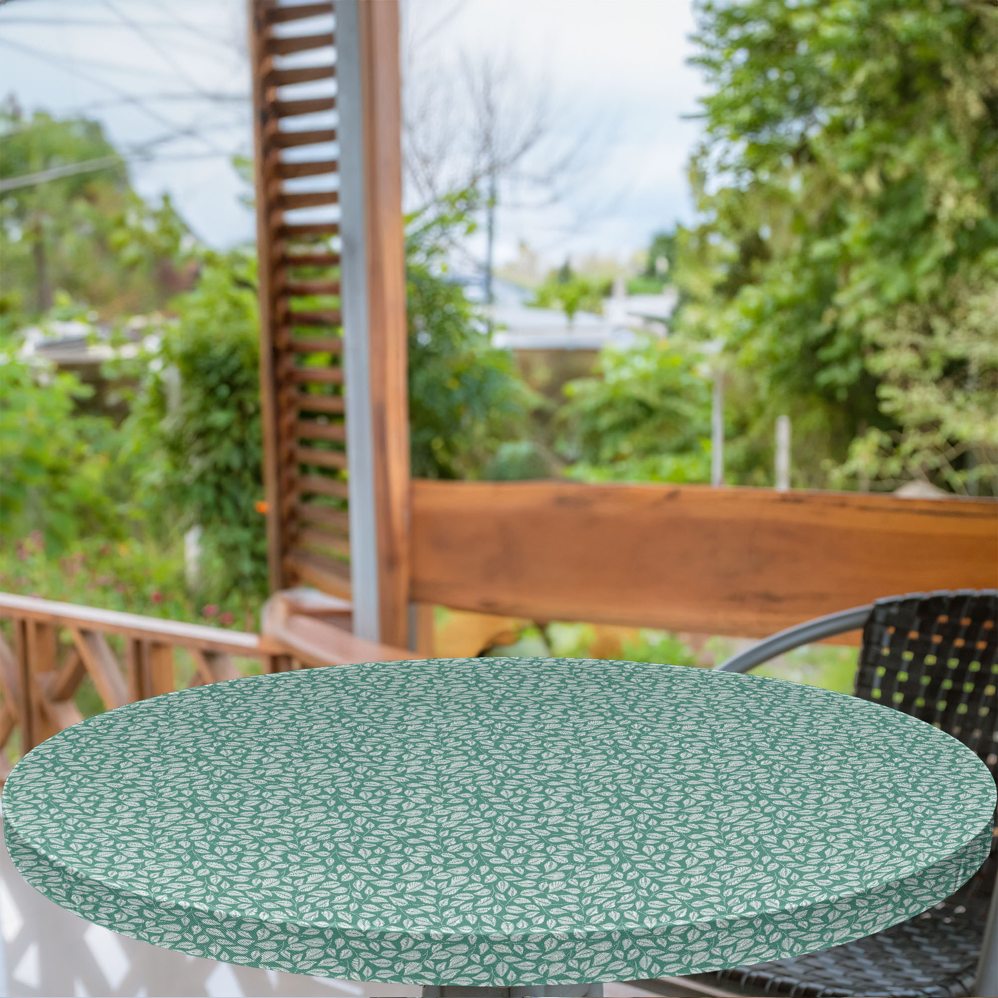 Bungalow Rose Garden Fitted Round Tablecloth Jade Green and Grey Teal ...