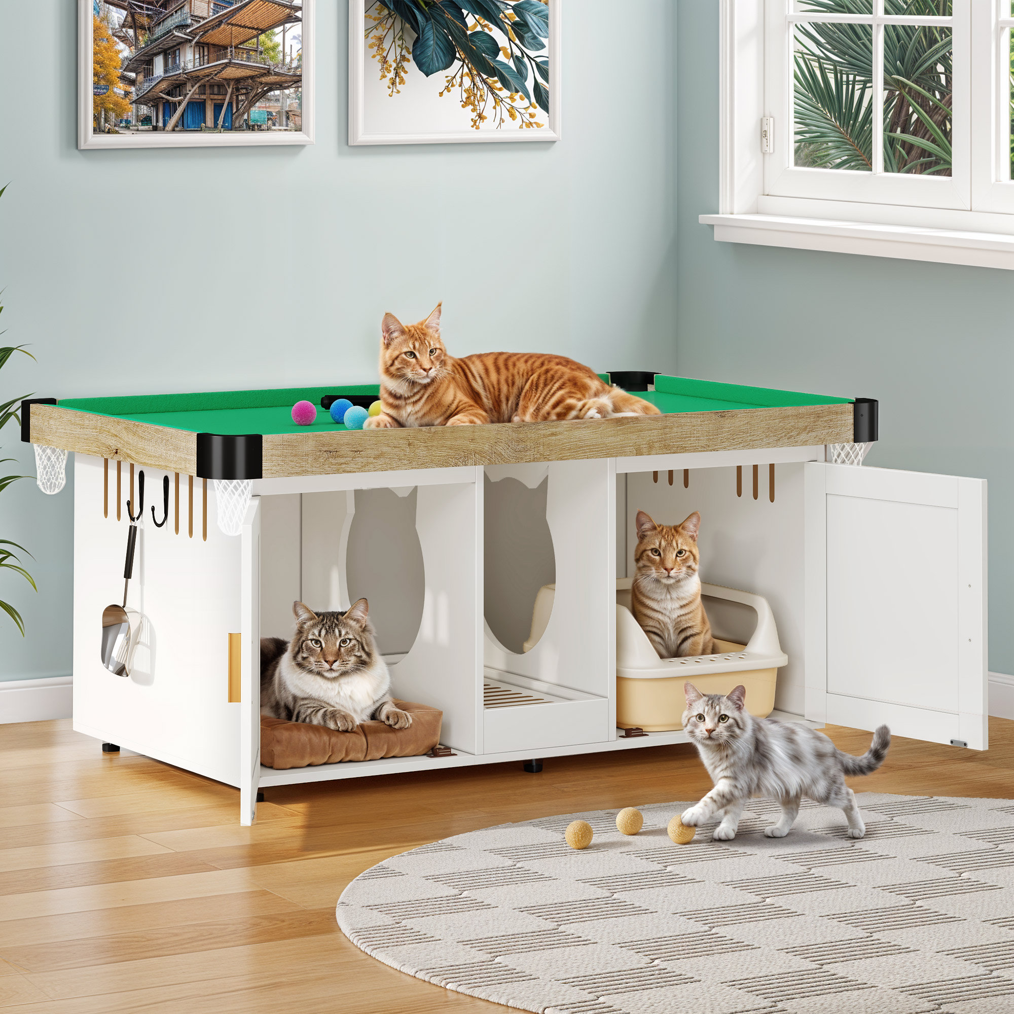 Archie & Oscar™ Cat Litter Box Enclosure with Feather Teasers and Felt ...