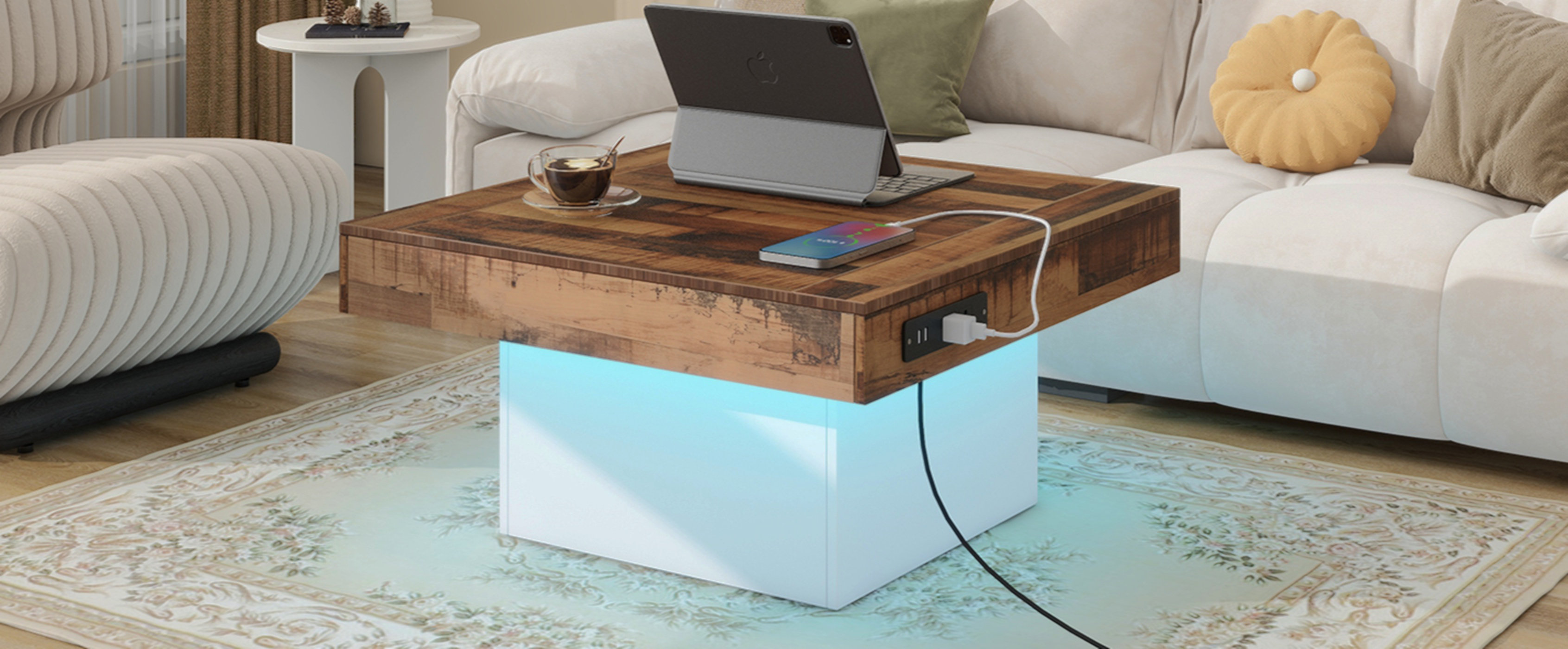 Wrought Studio 31.4'' X 31.4'' Farmhouse Coffee Table With 2 USB Ports ...