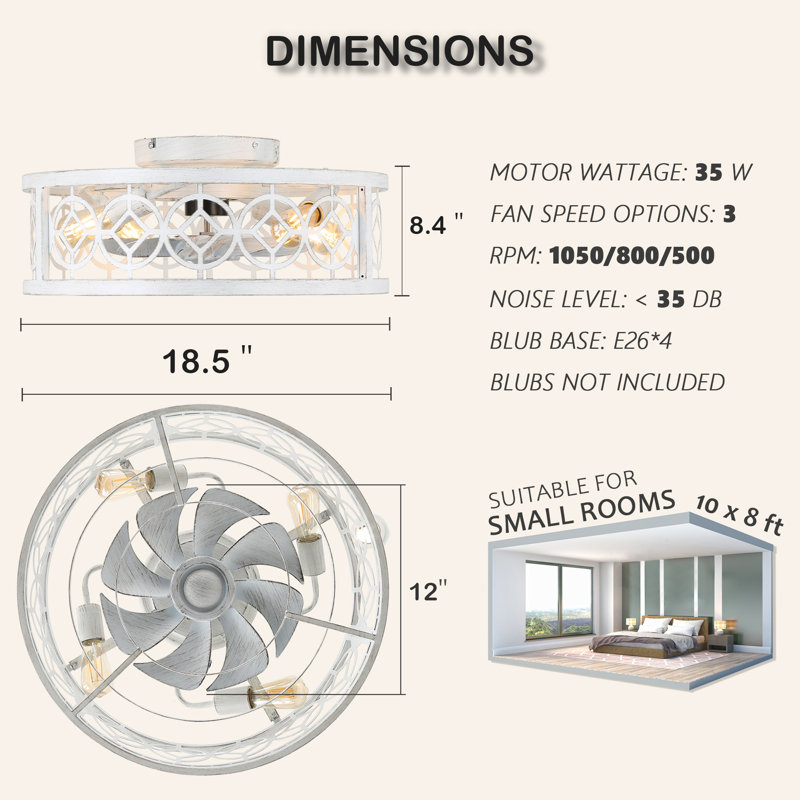 Gracie Oaks Jankidas 20" 4-Light Modern Cage Distressed White Flush ...
