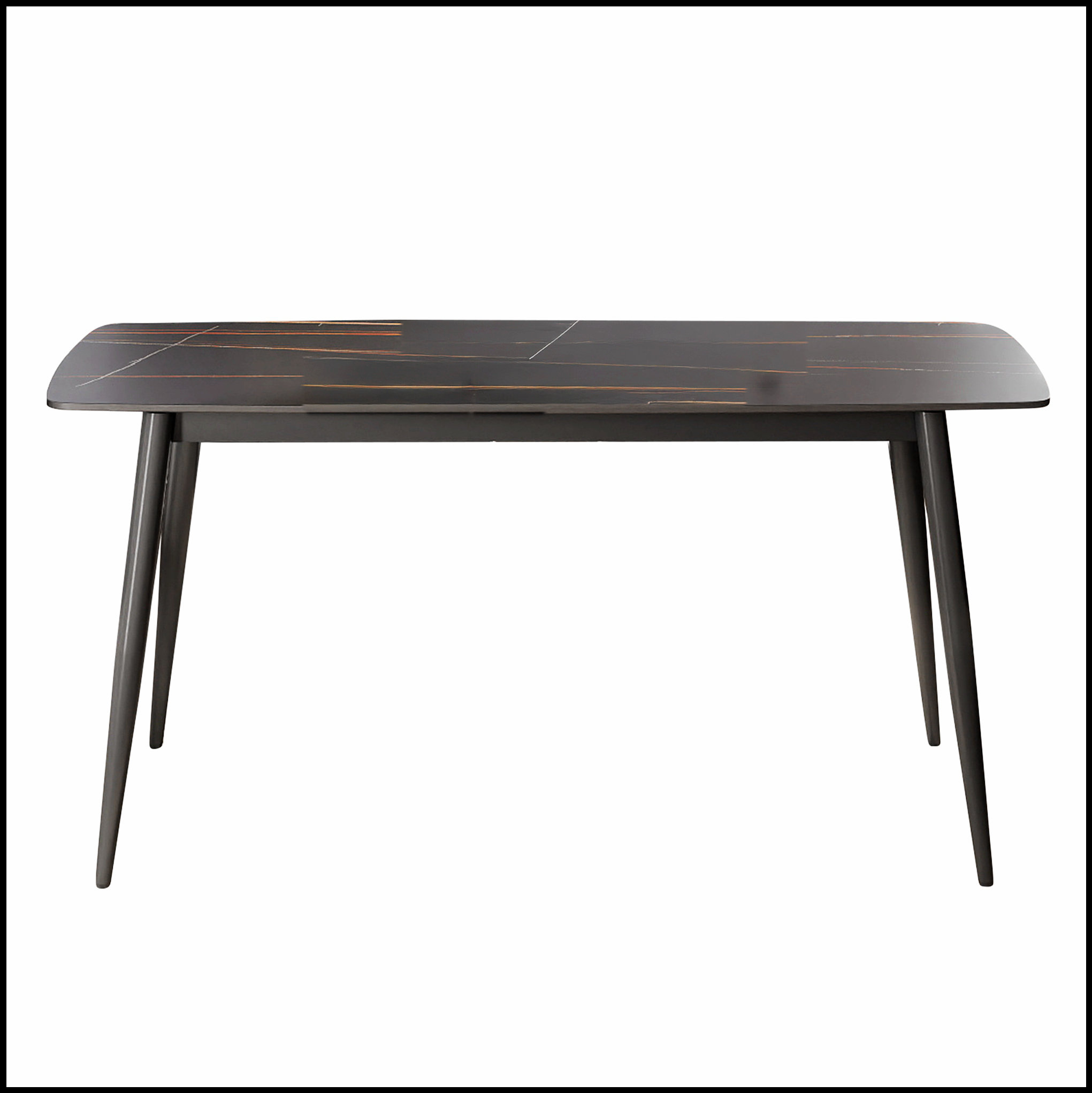 Ivy Bronx Modern Artificial Stone Black Curved Edge Dining Table with ...
