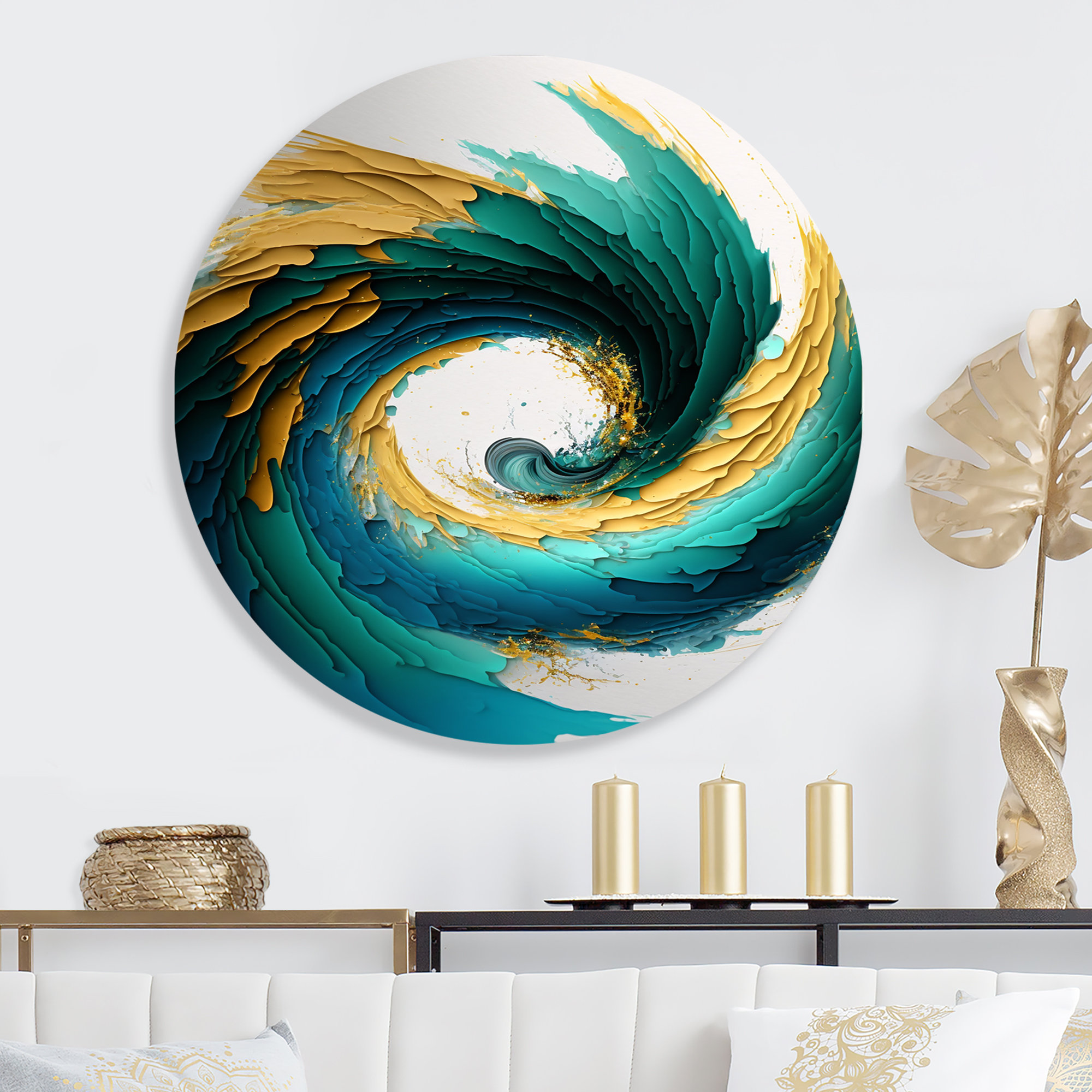 Ivy Bronx Teal And Black Art Deco - Abstract Marble Round Wall Art on ...