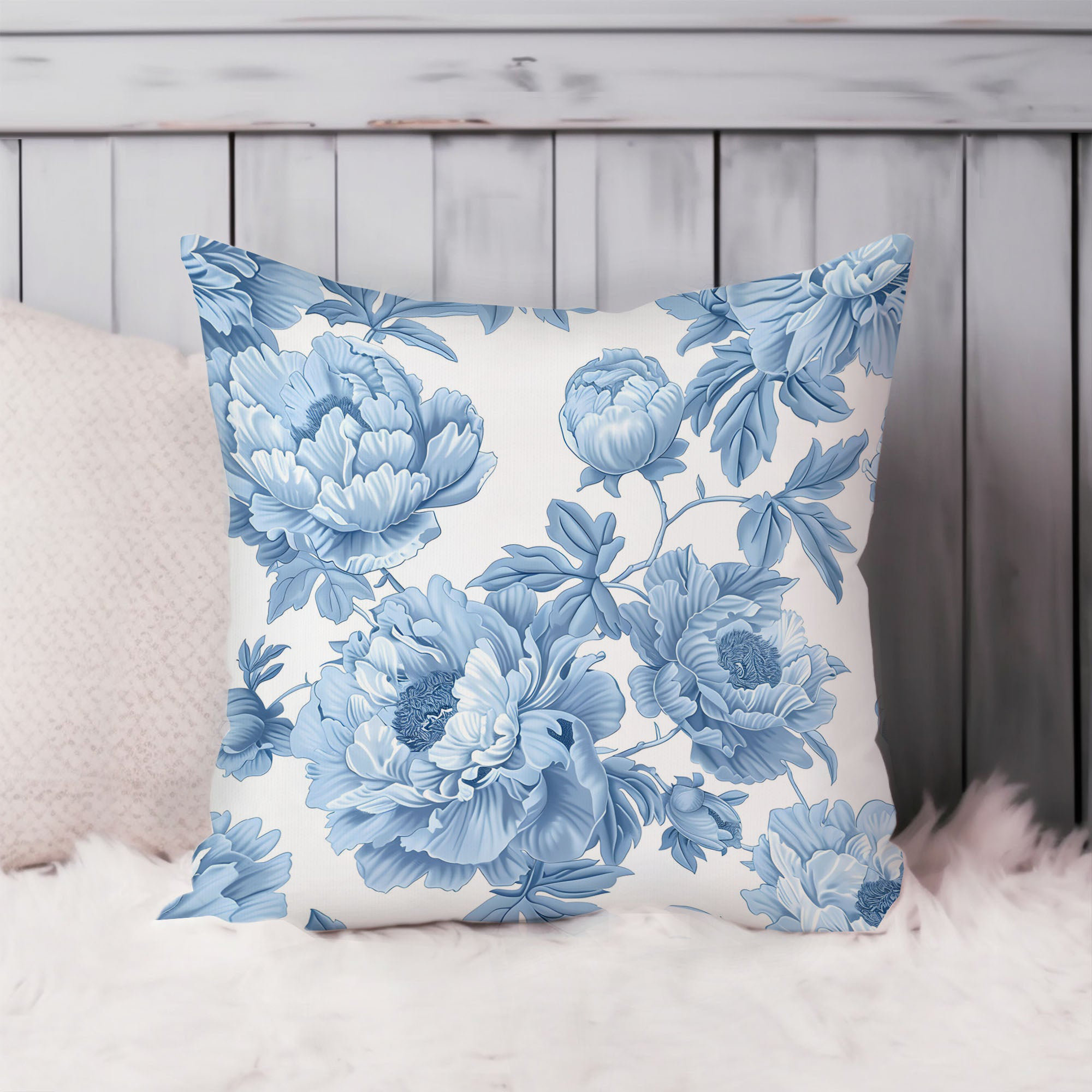 Ethan Taylor Floral Blue Flowers Pattern VI Cottage Throw Pillow Cover ...