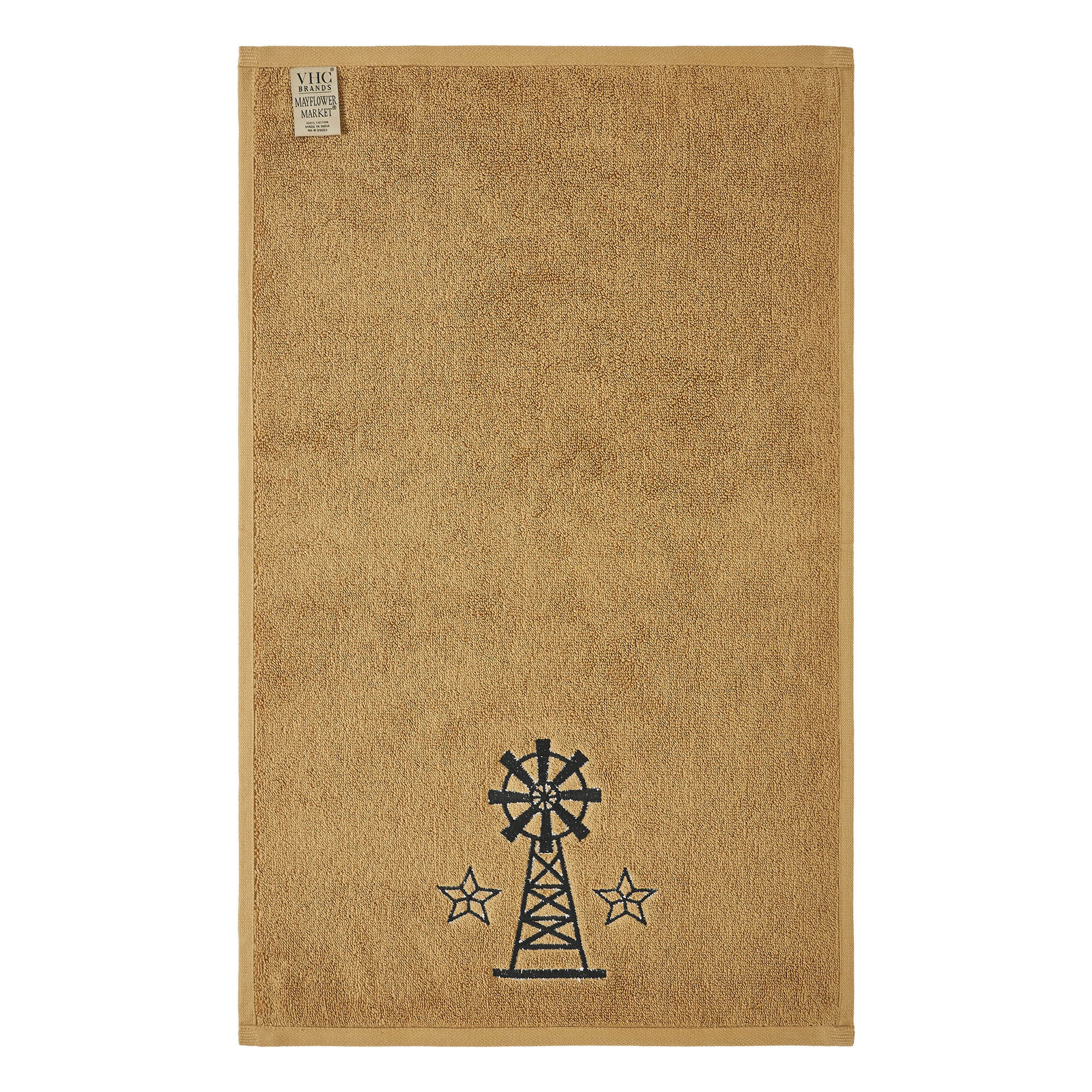 VHC Brands Timeless Linens Black Windmill & Stars Tan Hand Towel Set of ...