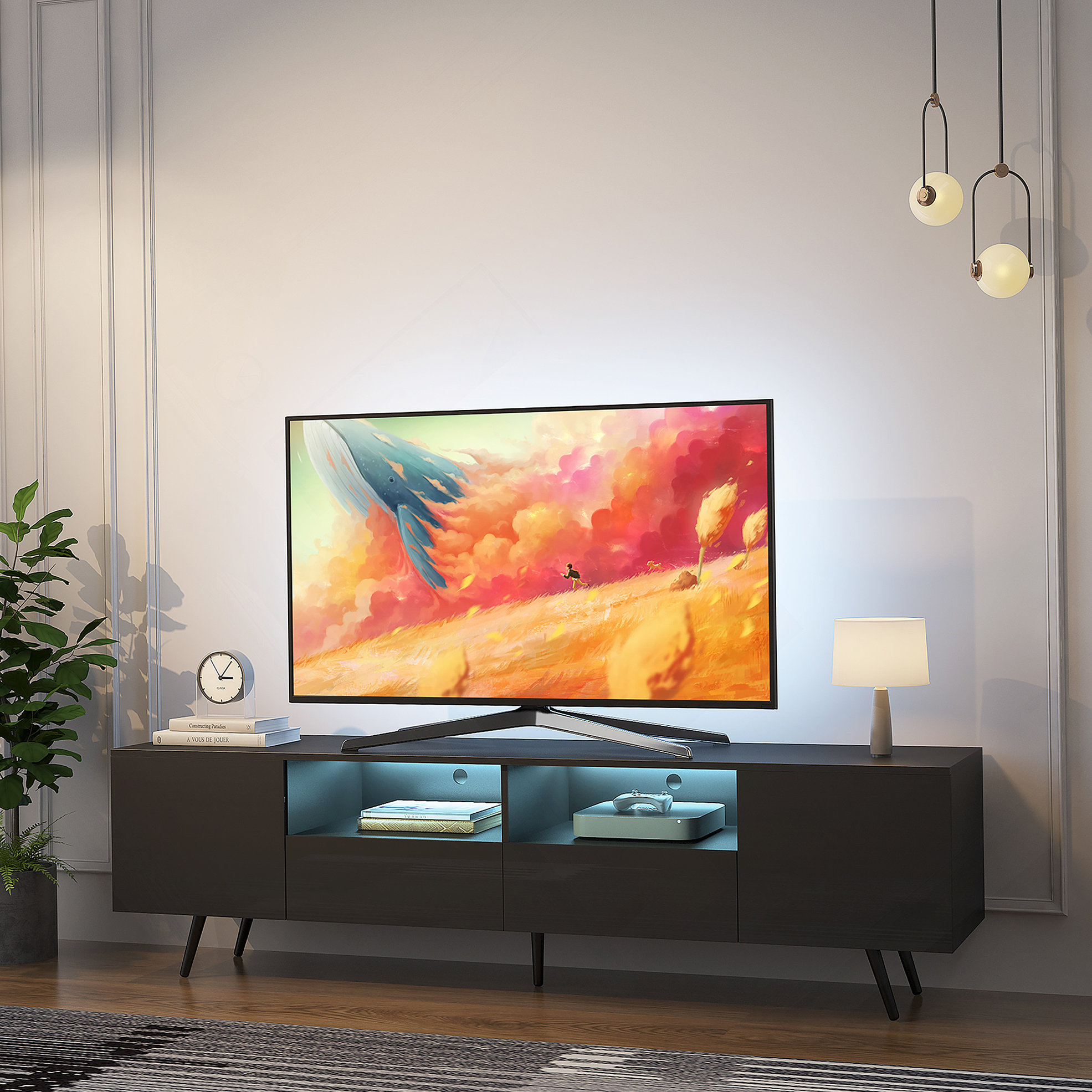 George Oliver Modern White TV Stand, LED TV Stand w/Remote Control ...