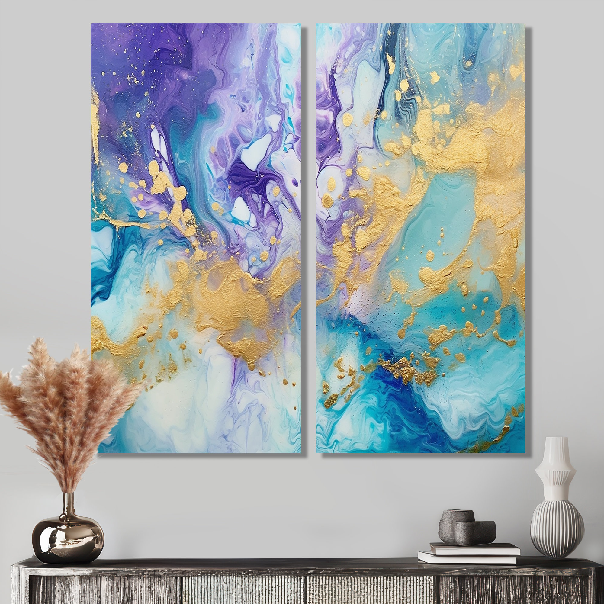 Ivy Bronx Turquoise And Purple Liquid Art IV - Turquoise Modern Wall ...