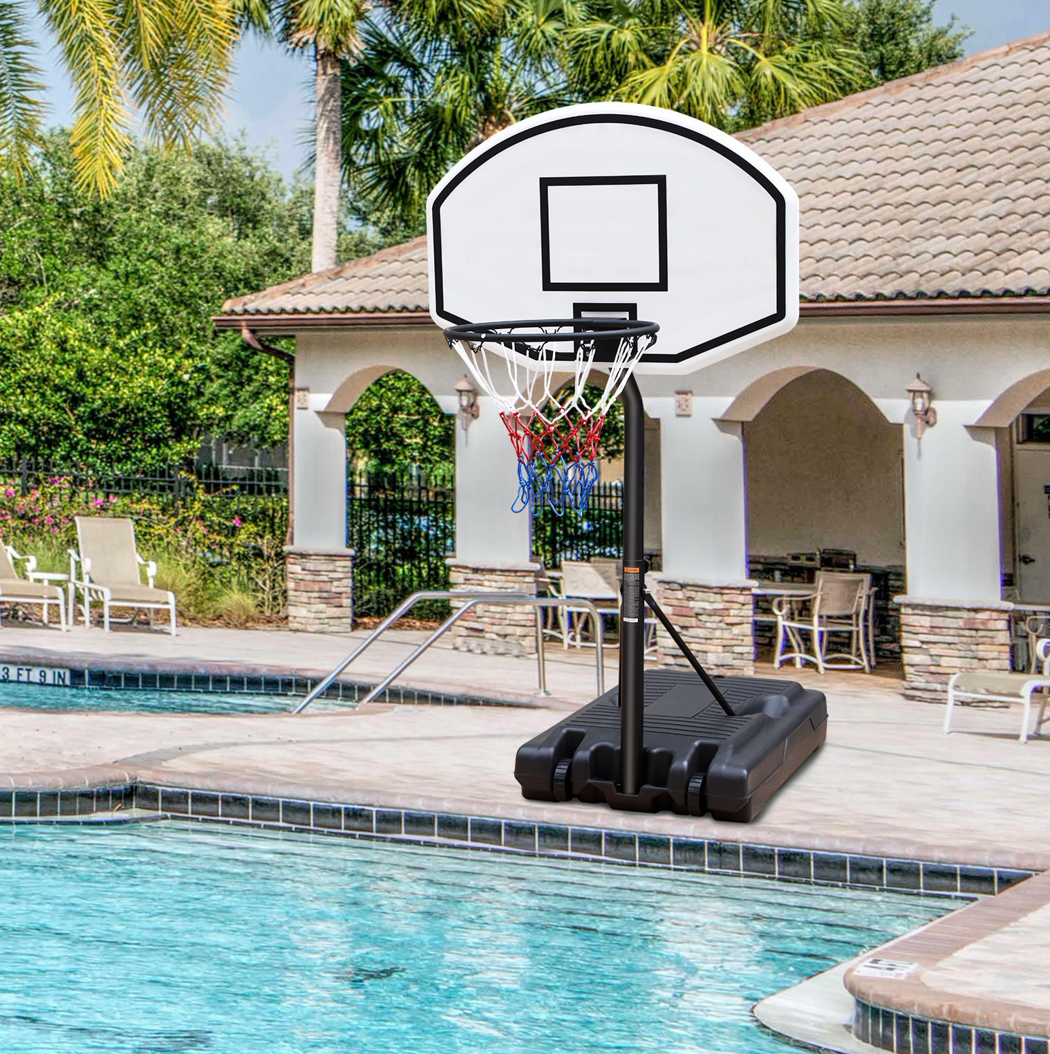 HOSSEJOY Adjustable Height 36'' W Iron Pool Basketball Hoop | Wayfair