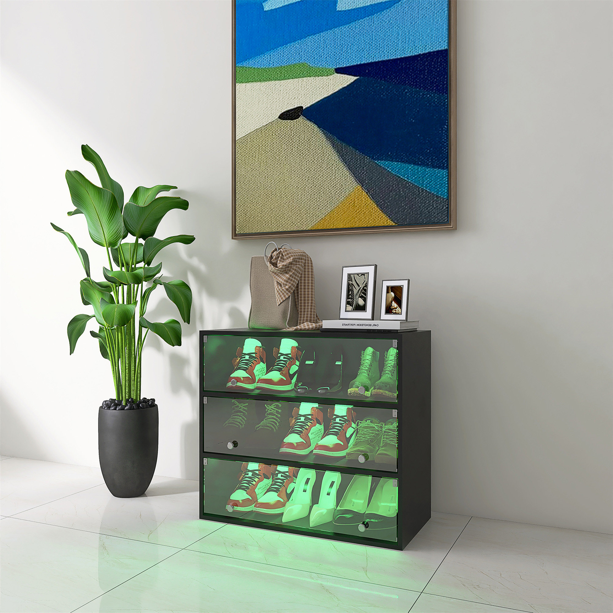 Ivy Bronx LED Light Shoe Box Three Layers With Glass Doors | Wayfair