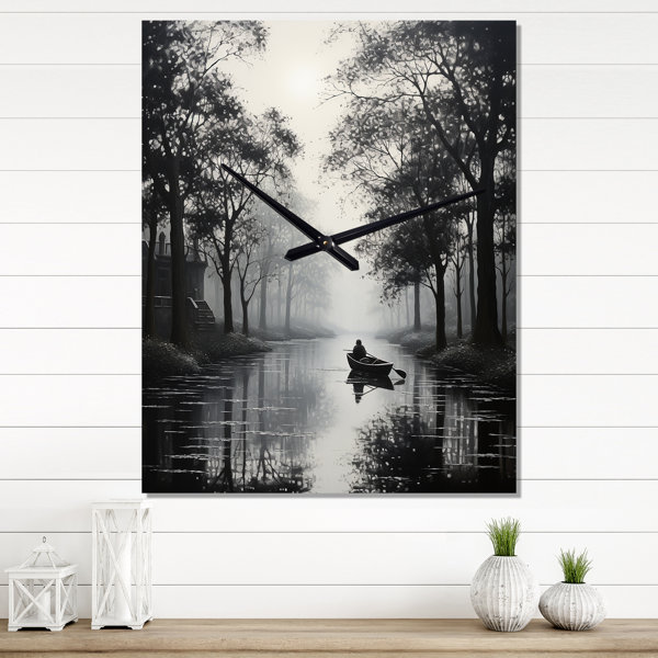 DesignArt Canal Quiet Passage Charcoal III - Canals Wall Clocks | Wayfair