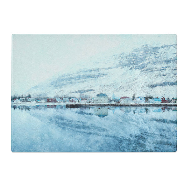 East Urban Home Tempered Glass Snowy Mountain in Iceland Chopping Board ...