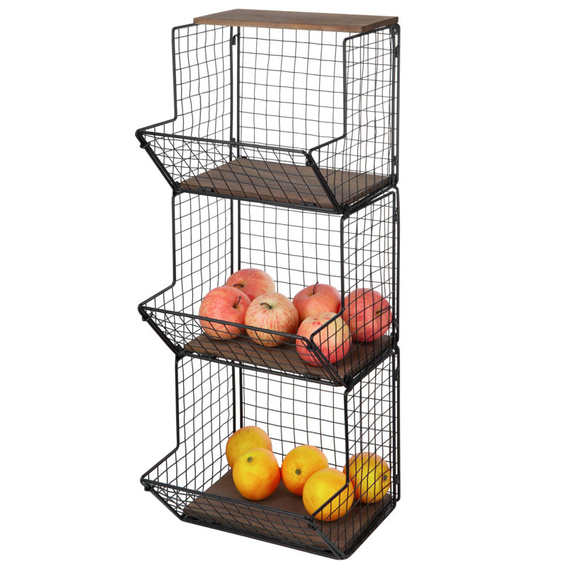 17 Stories 3 Tier Wall Mounted Metal Wire Shelving Rack | Wayfair
