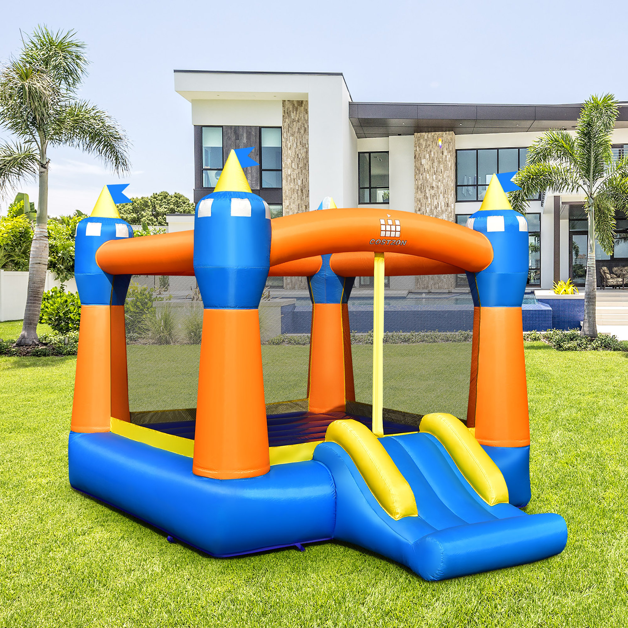 Costway 9' x 12' Bounce House with Slide and Air Blower | Wayfair