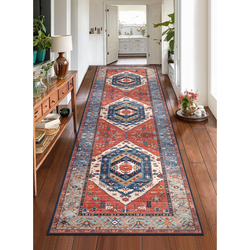 VOMGEB1 96"x 31" Non-Slip Vintage Floral Distressed Rust Carpet | Wayfair