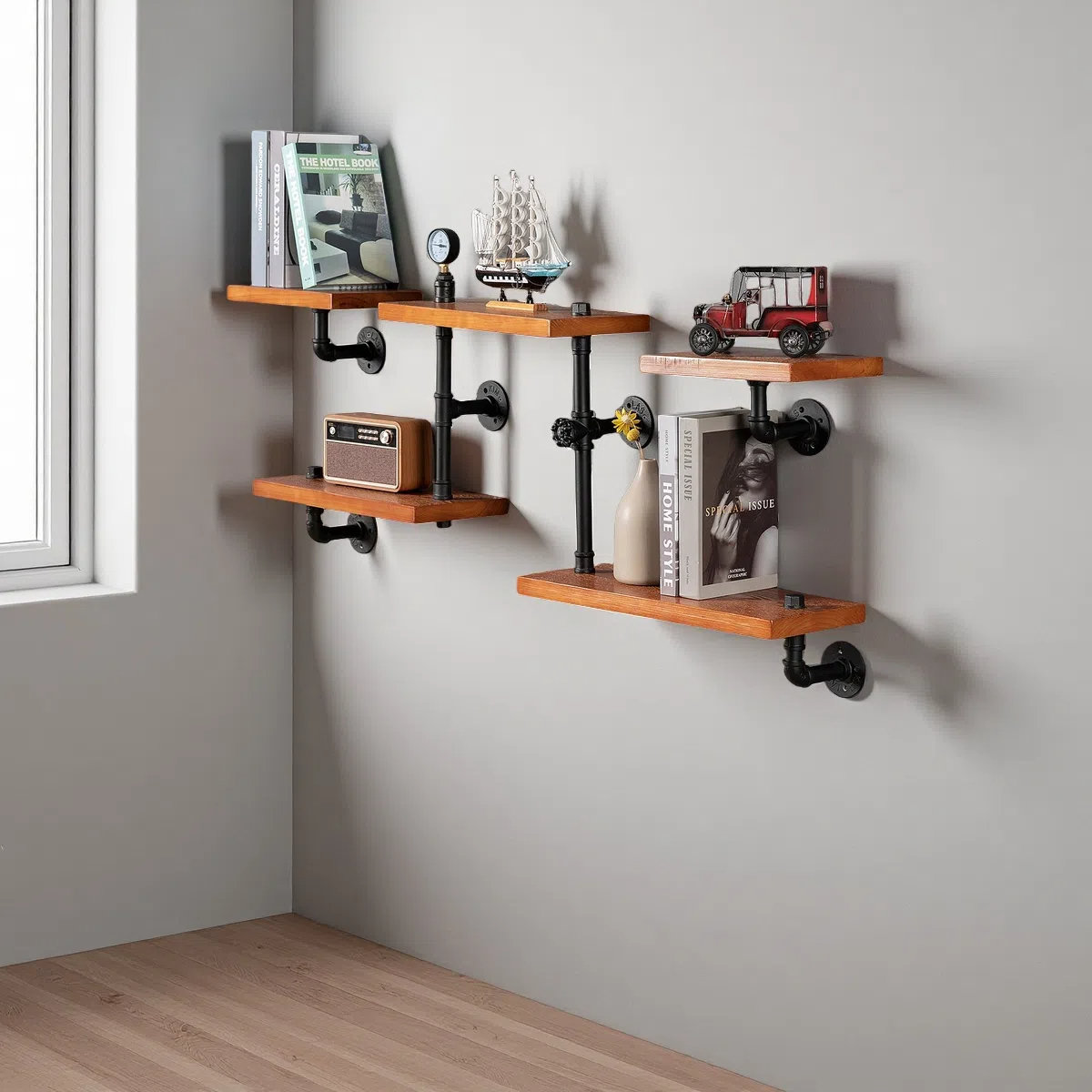 Williston Forge Industrial Pipe Shelving, Pipe Shelves With Wood Planks ...