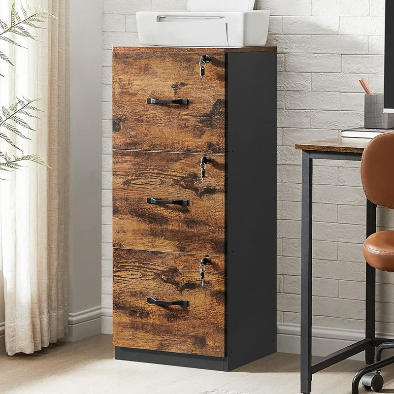 17 Stories File Cabinet with Lock and 3 Drawer, Engineered Wood, Office ...
