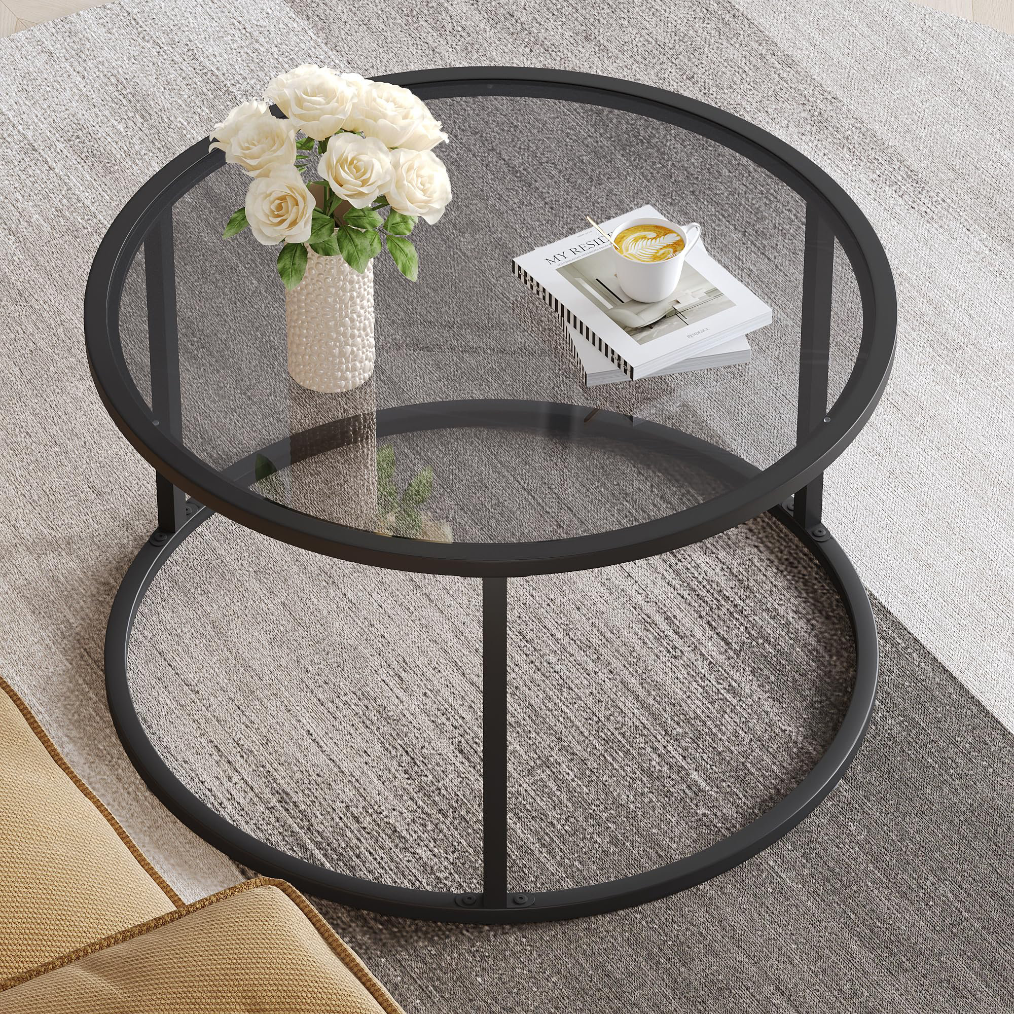 Mercer41 Small Glass Coffee Table Round Gold Coffee Table For Small ...