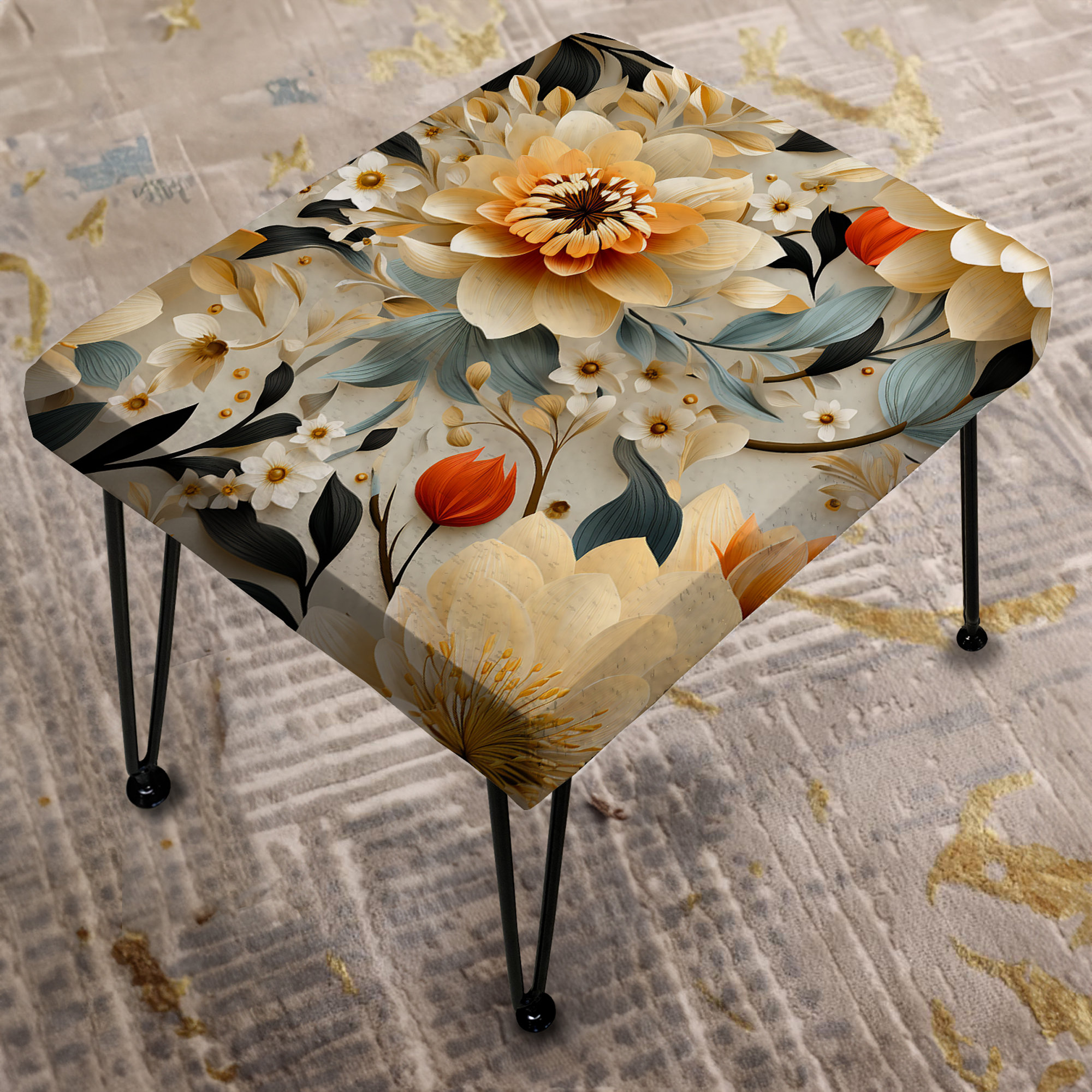 Design Art Beige And Green Harmony Garden Flourish - Floral Rectangle Ottoman | Wayfair