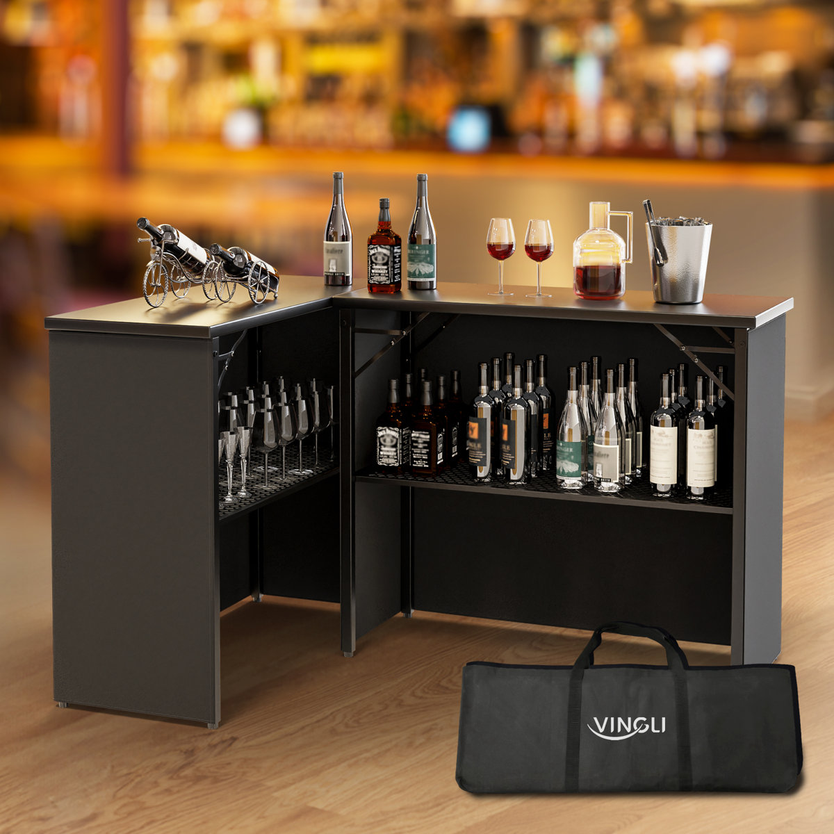 Arlmont & Co. Black Rectangular Metal Patio Folding Bar Table | Wayfair