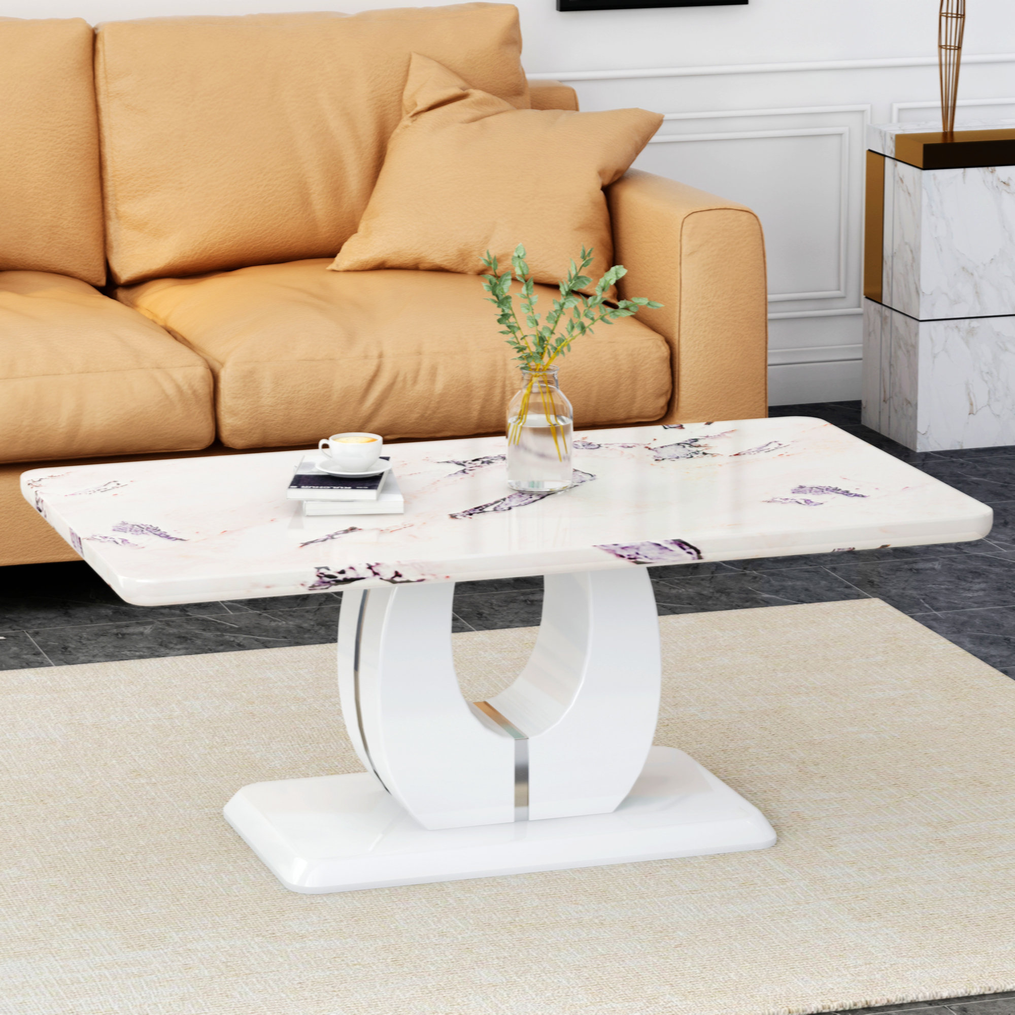 Brayden Studio Modern Simple Luxury Imitation Marble Dining Table ...