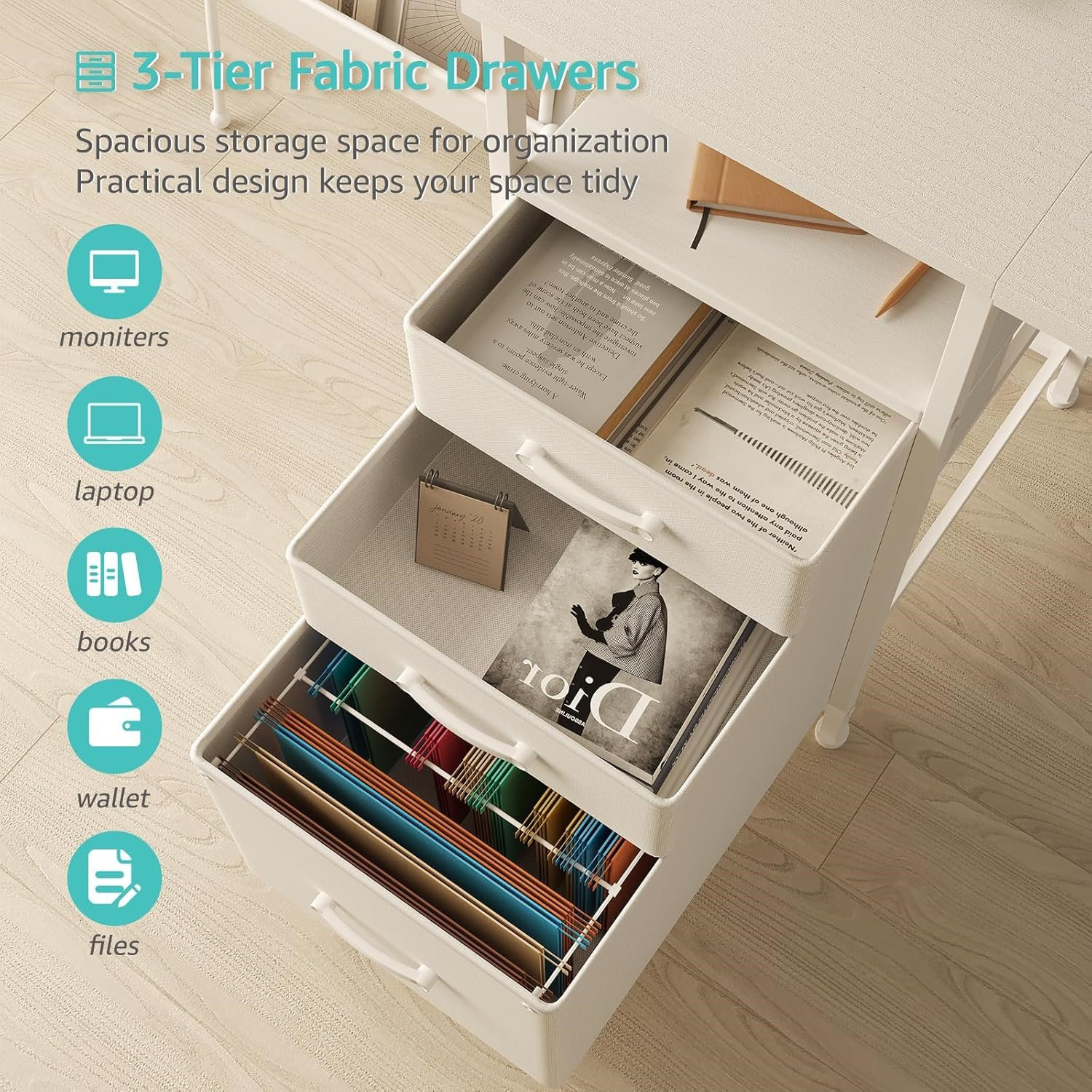 Inbox Zero White Computer Desk With File Drawers Cabinet, Writing Study ...