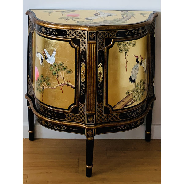 World Menagerie Mordenhill Gold Leaf Hand Painted Half Moon Cabinet ...